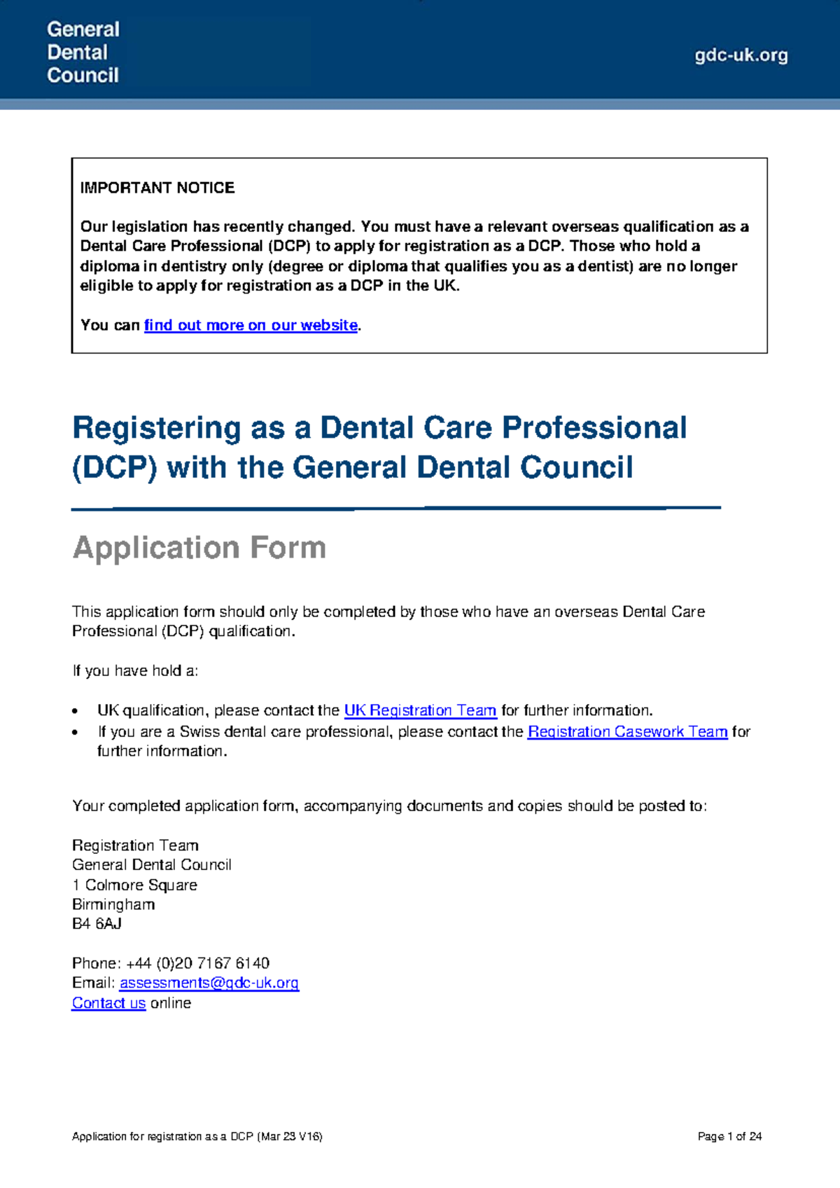 Overseas Dcp Application Form - IMPORTANT NOTICE Our legislation has ...