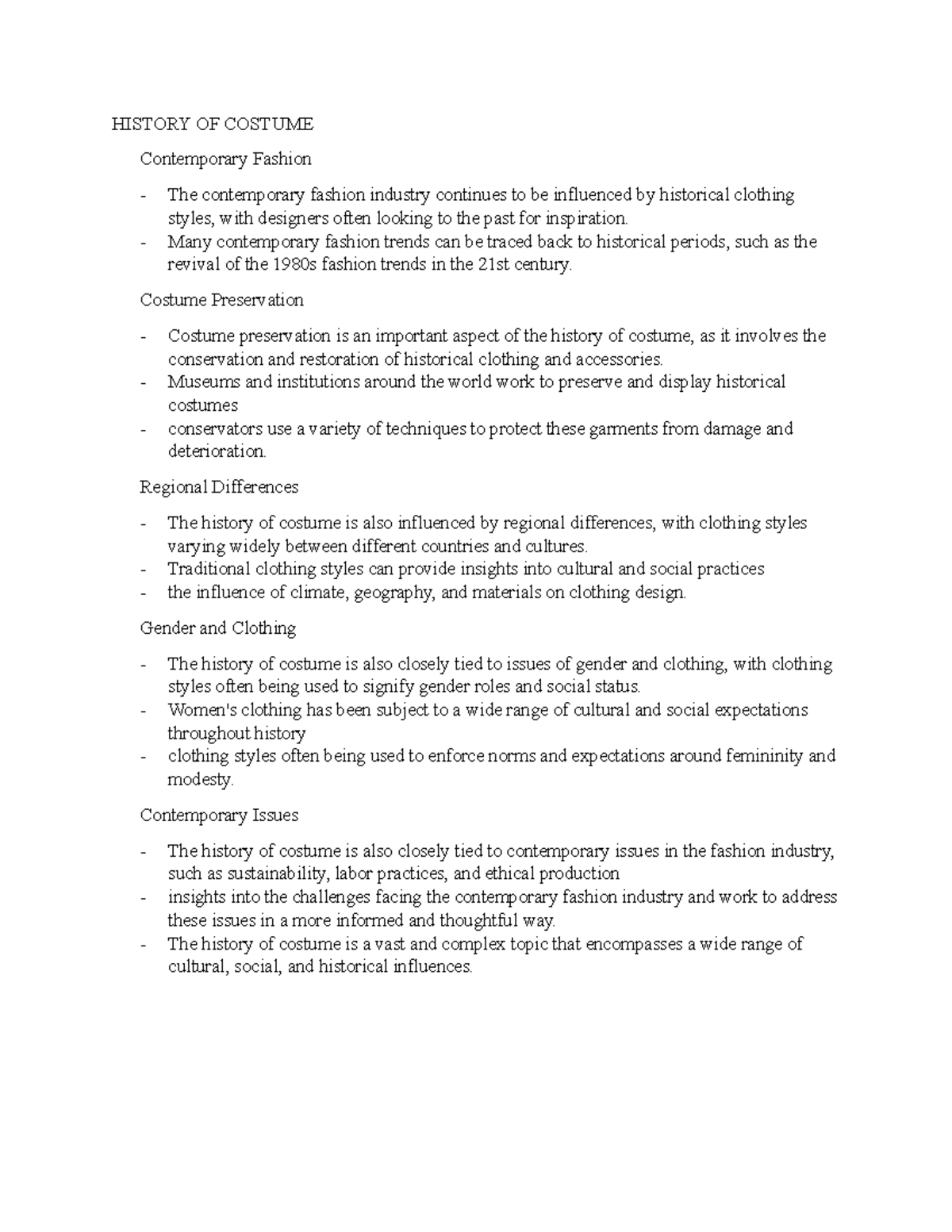 History OF Costume Notes 2 - HISTORY OF COSTUME Contemporary Fashion ...