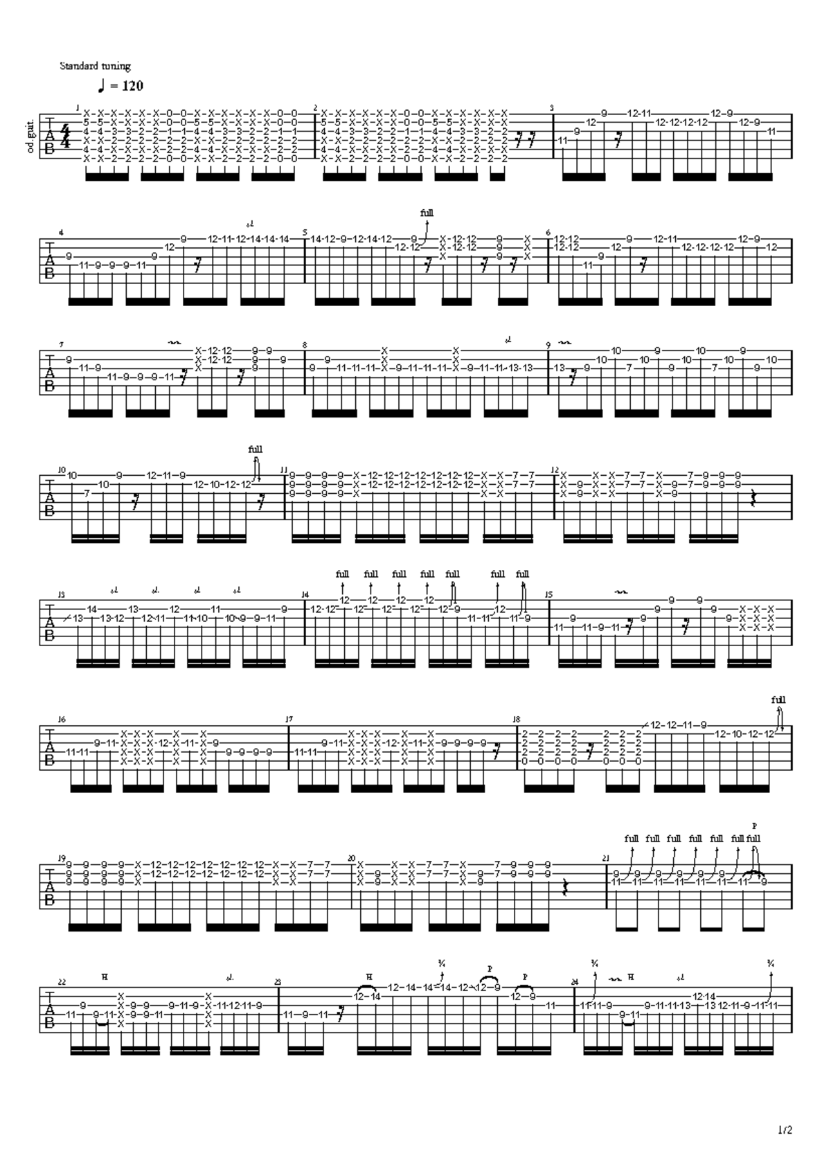 song guitar tabs - Standard tuning = 120 1/ od. X 4 X 4 5 X X 4 X 4 5 X ...