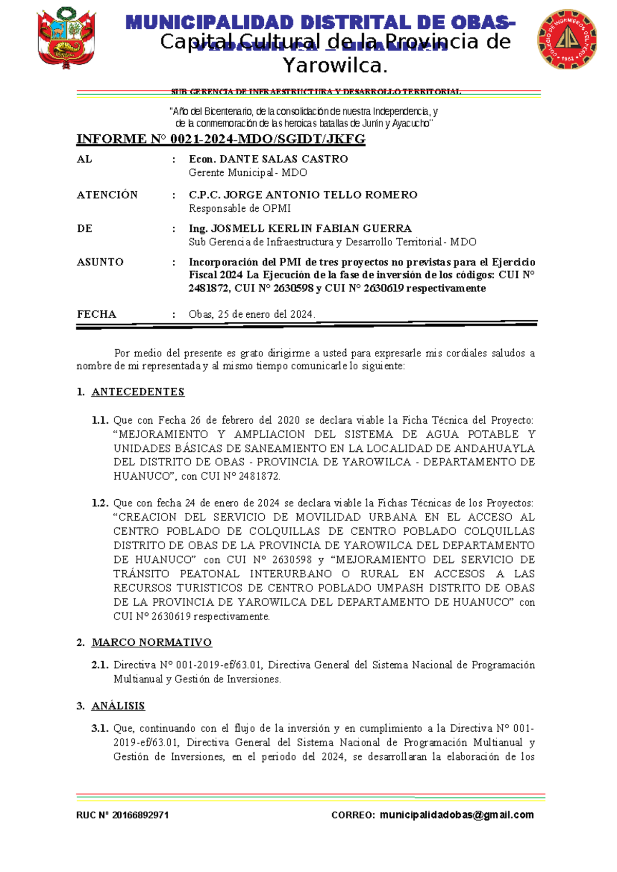 Informe Nº 0021-2024 Incorporacion COMO Inversion NO Prevista 2024 ...