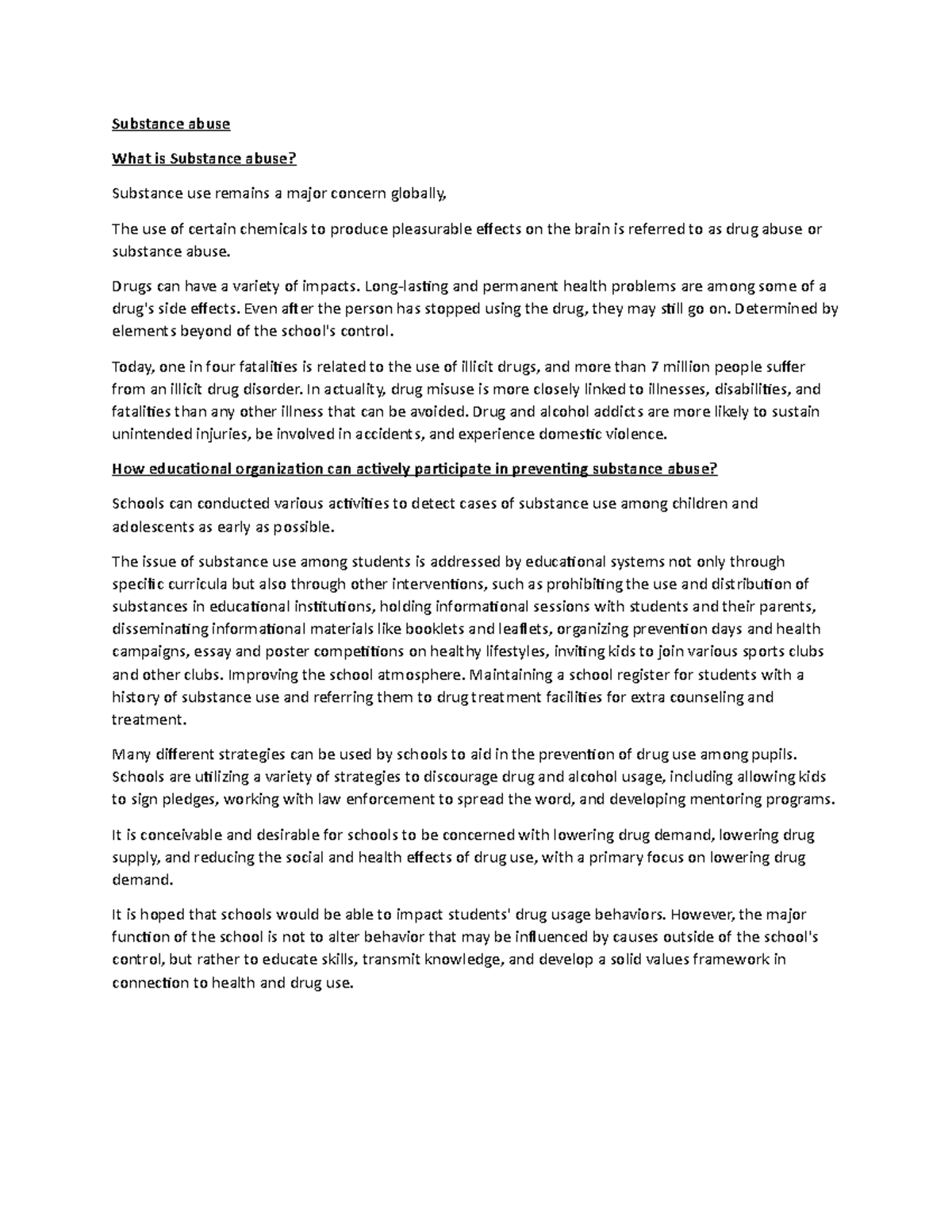 Tutorial 6 (Educational Sociology) - Substance abuse What is Substance ...