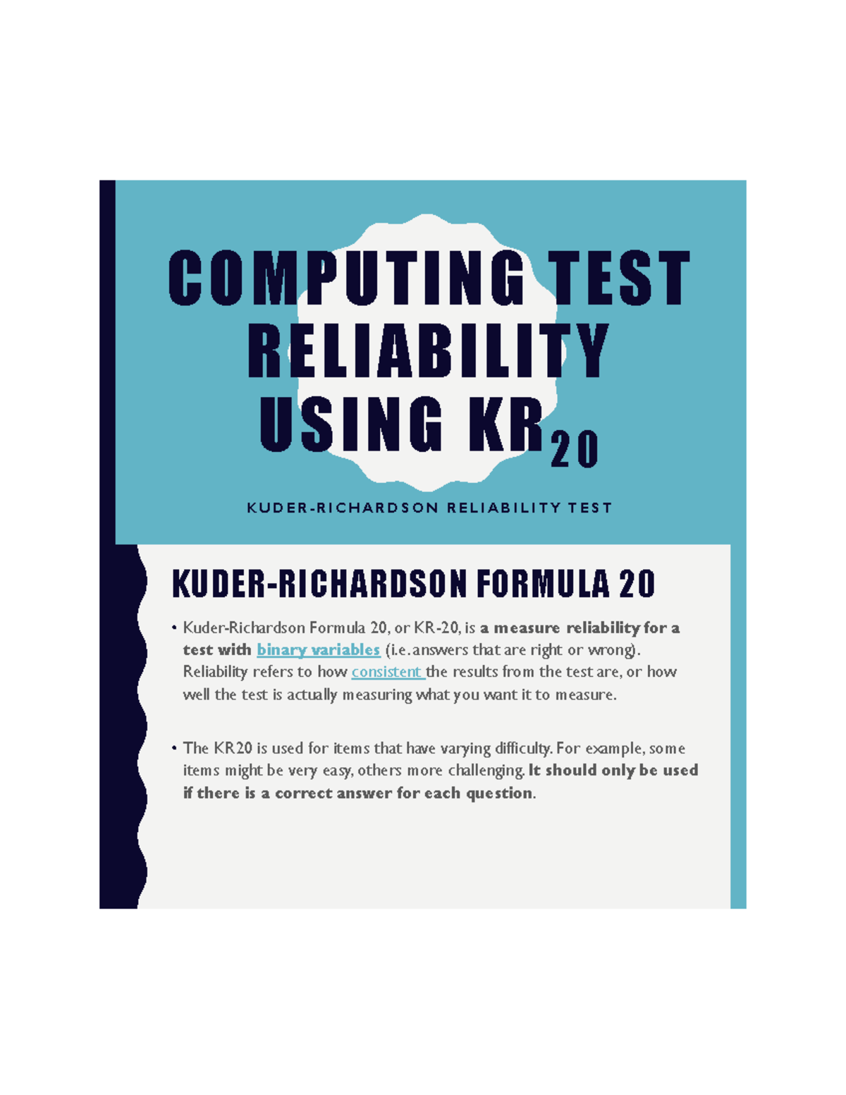 (8)Computing Test Reliability Using KR20 - COMPUTING TEST RELIABILIT Y ...