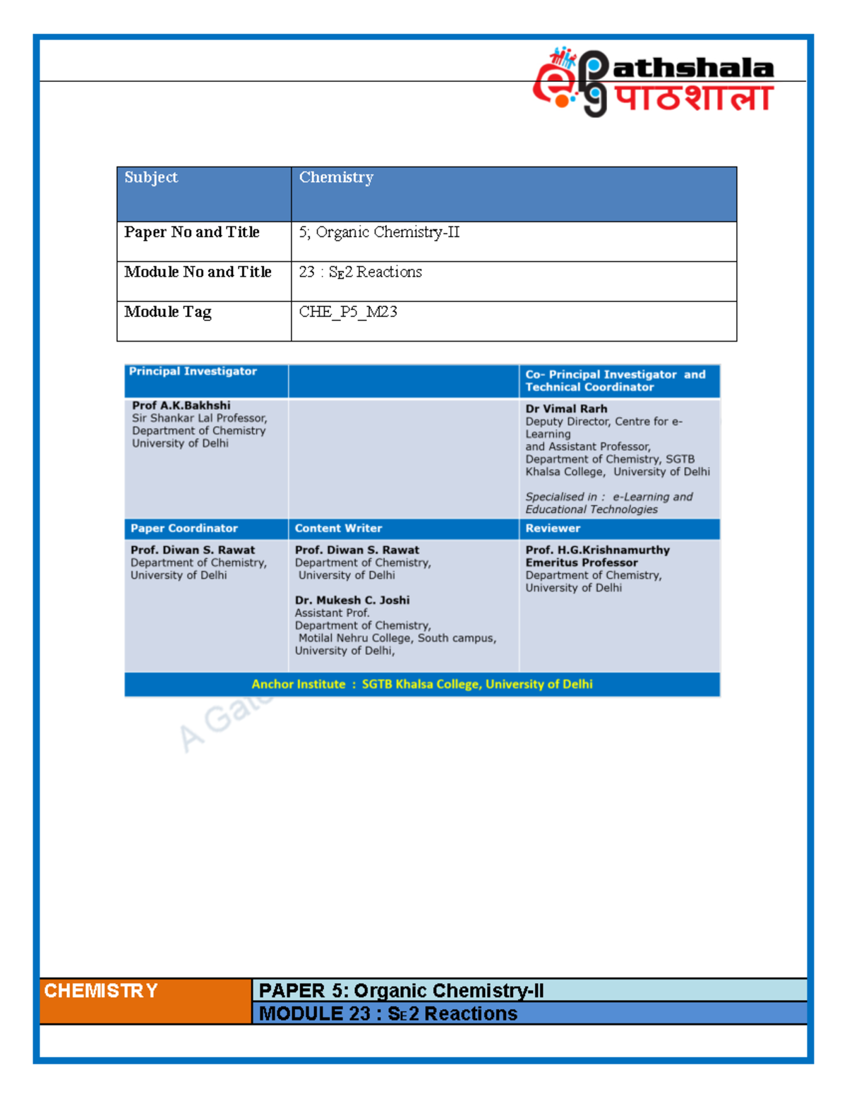 SE2 Reaction Mechanisms Lecture Notes PDF - CHEMISTRY PAPER 5 : Organic ...