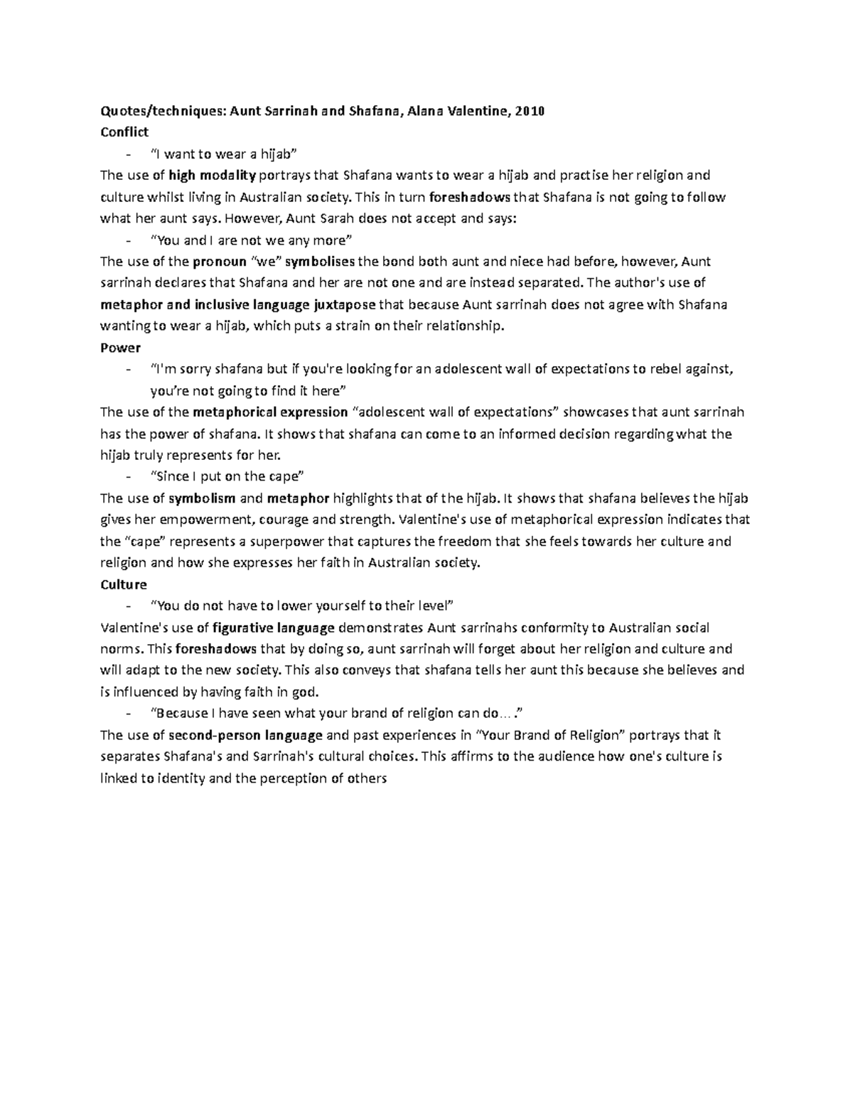 Quotes & Analysis- all mods - Quotes/techniques: Aunt Sarrinah and ...