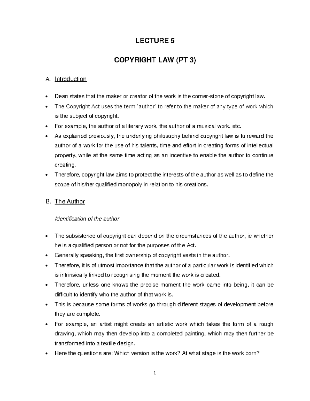 Lecture 5 - Copyright LAW PT 3 - LECTURE 5 COPYRIGHT LAW (PT 3) A ...