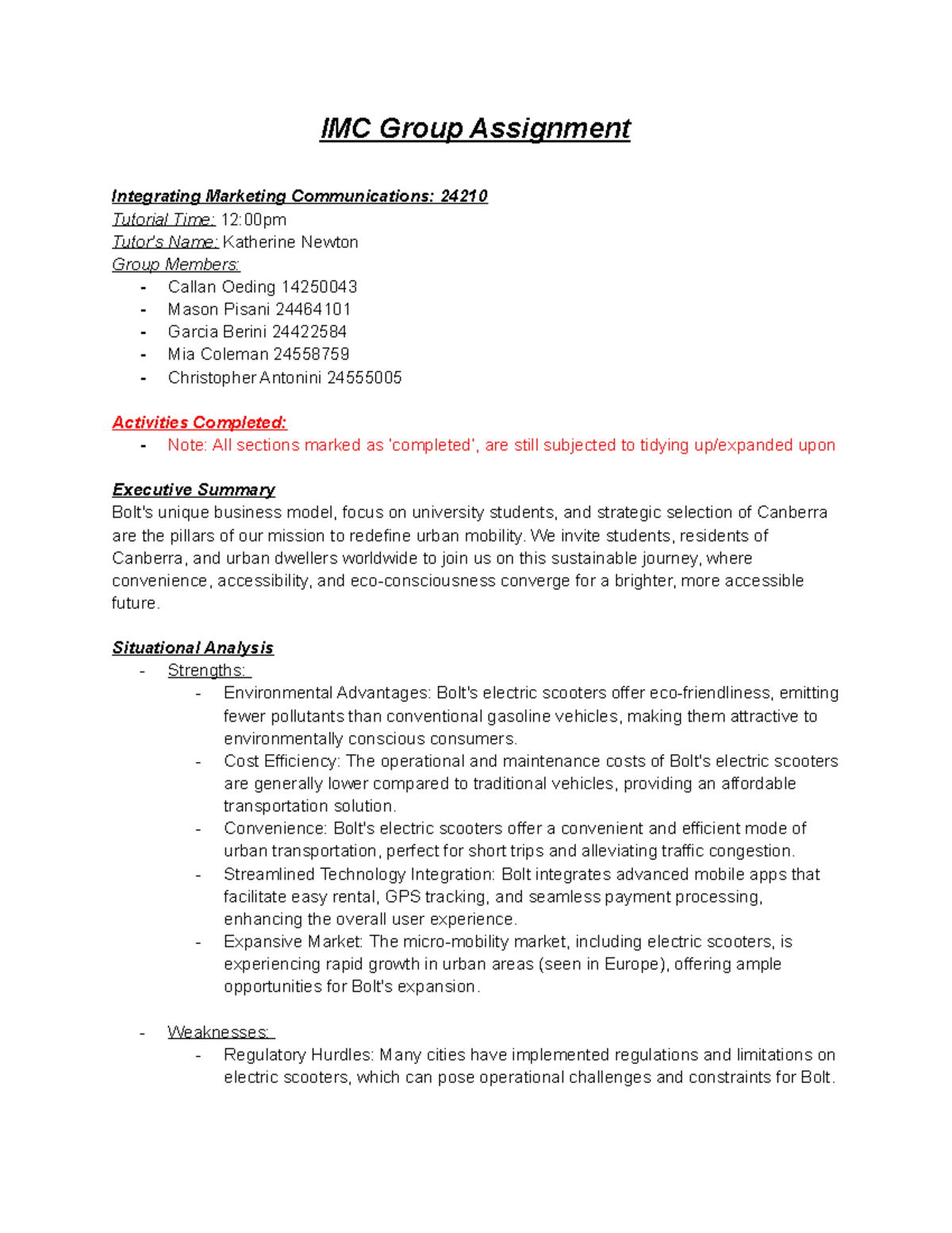 IMC Group Assignment - IMC Group Assignment Integrating Marketing ...