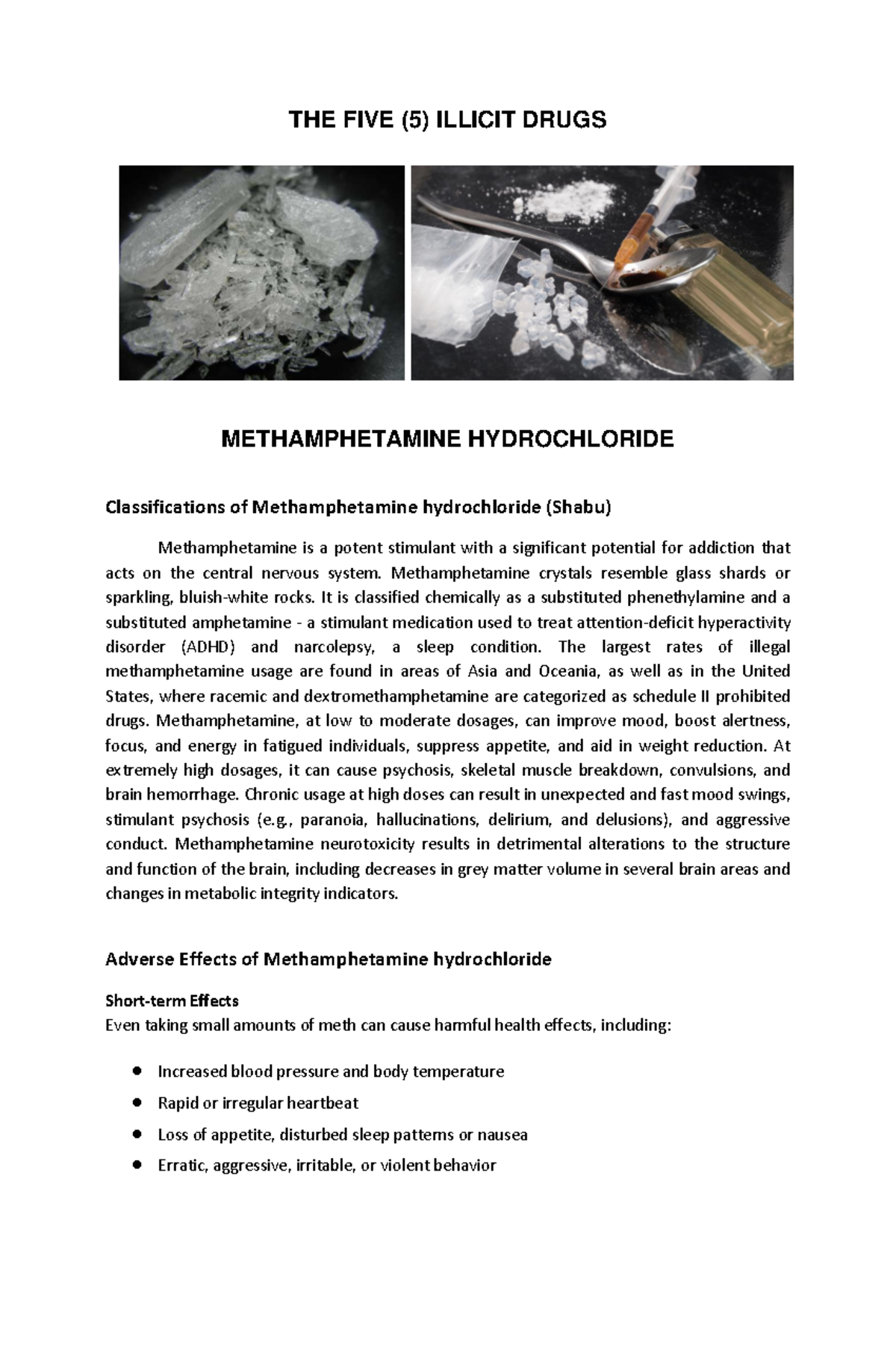 The Five Illicit Drugs (Information) - THE FIVE (5) ILLICIT DRUGS ...