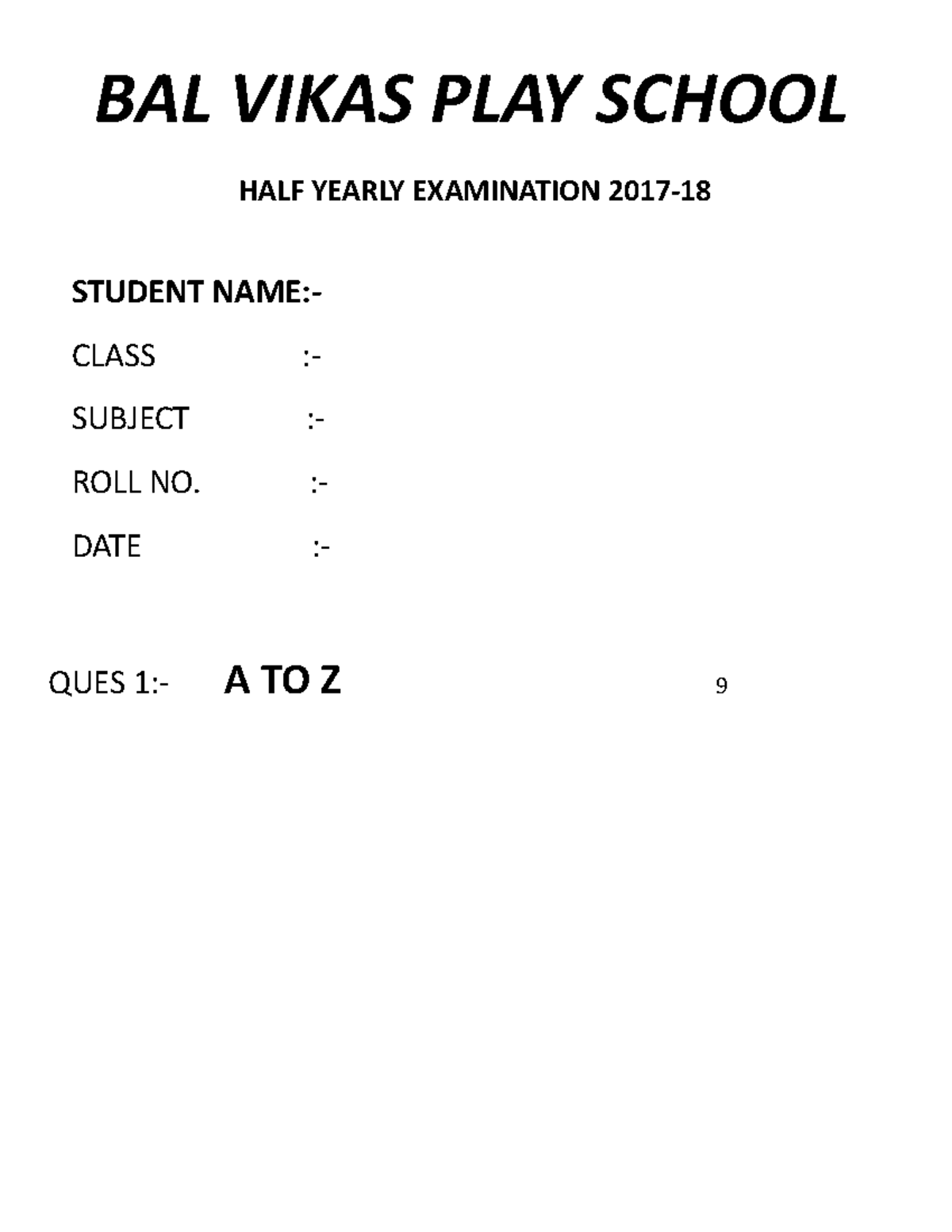 L.K.G. Class English - important srs - BAL VIKAS PLAY SCHOOL HALF ...