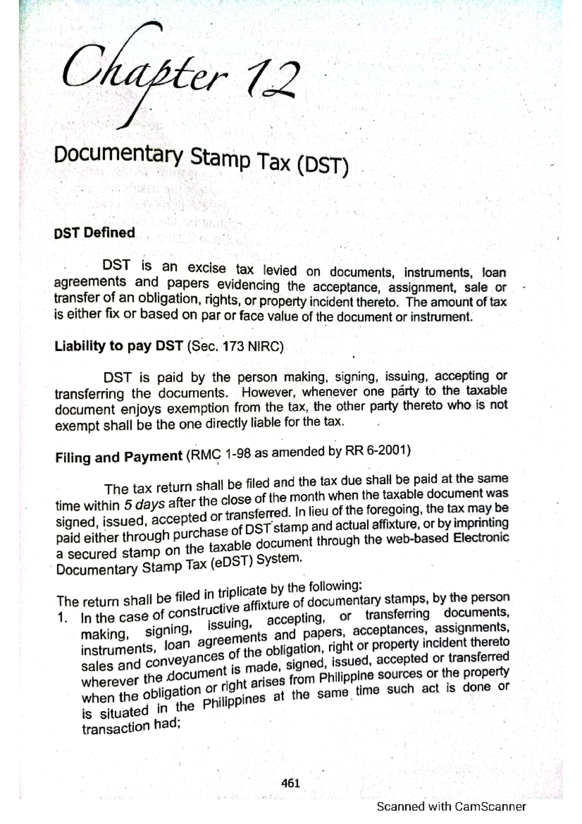 Chapter 12 - Documentary Stamp Tax - Management - Studocu