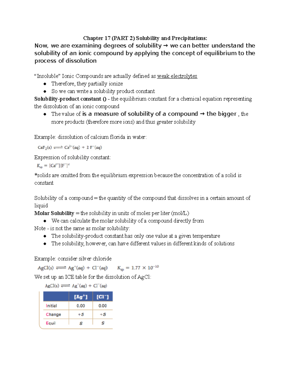 Chapter 17 (PART 2) Solubility and Precipitants - Chapter 17 (PART 2 ...