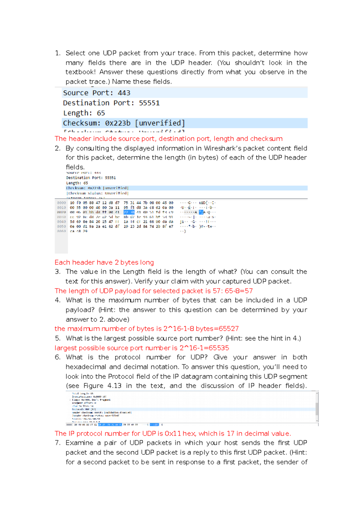 Lab 5 Lab 5 Select One Udp Packet From Your Trace From This Packet Determine How Many