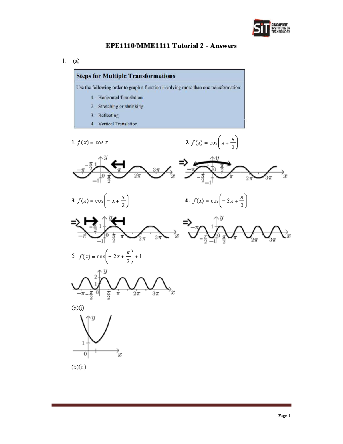 Tutorial 2 answers - Math - Page 1 EPE1110/MME1111 Tutorial 2 - Answers (a) f ( x) cosx 2. - Studocu