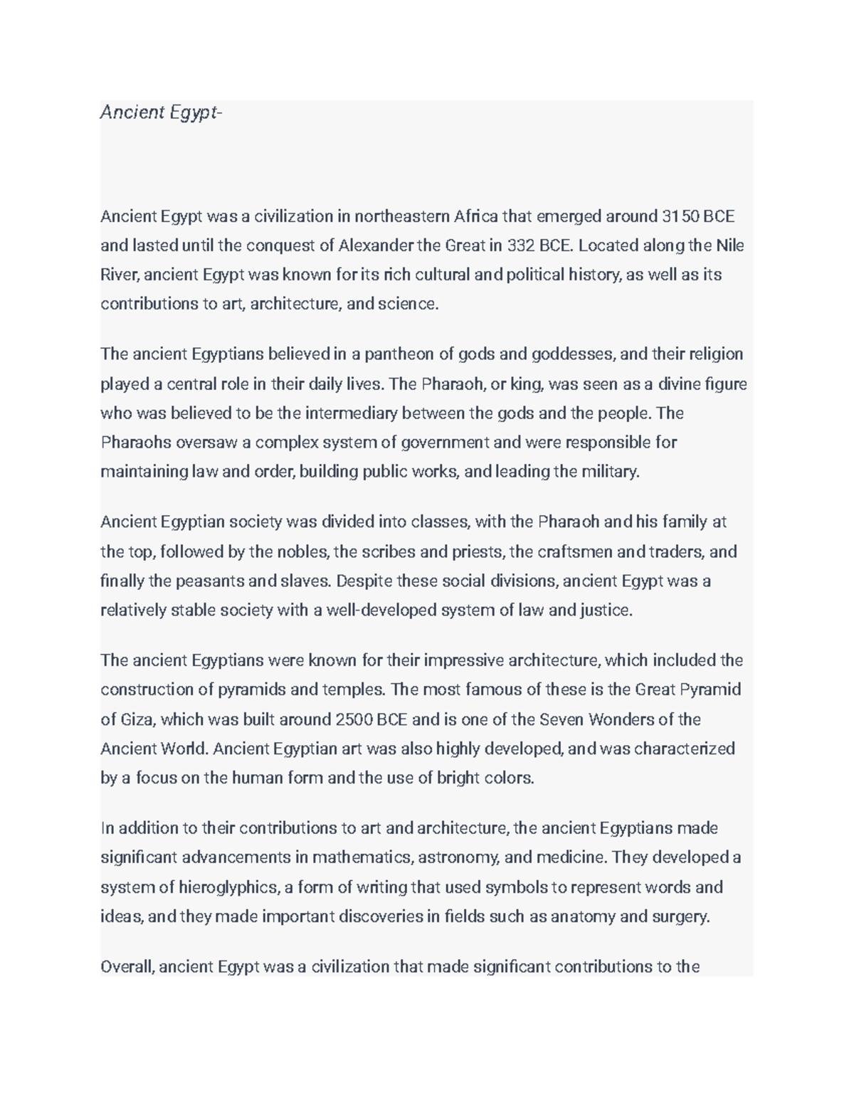 World History HIST103 - Notes and Essay - Ancient Egypt- Ancient Egypt ...