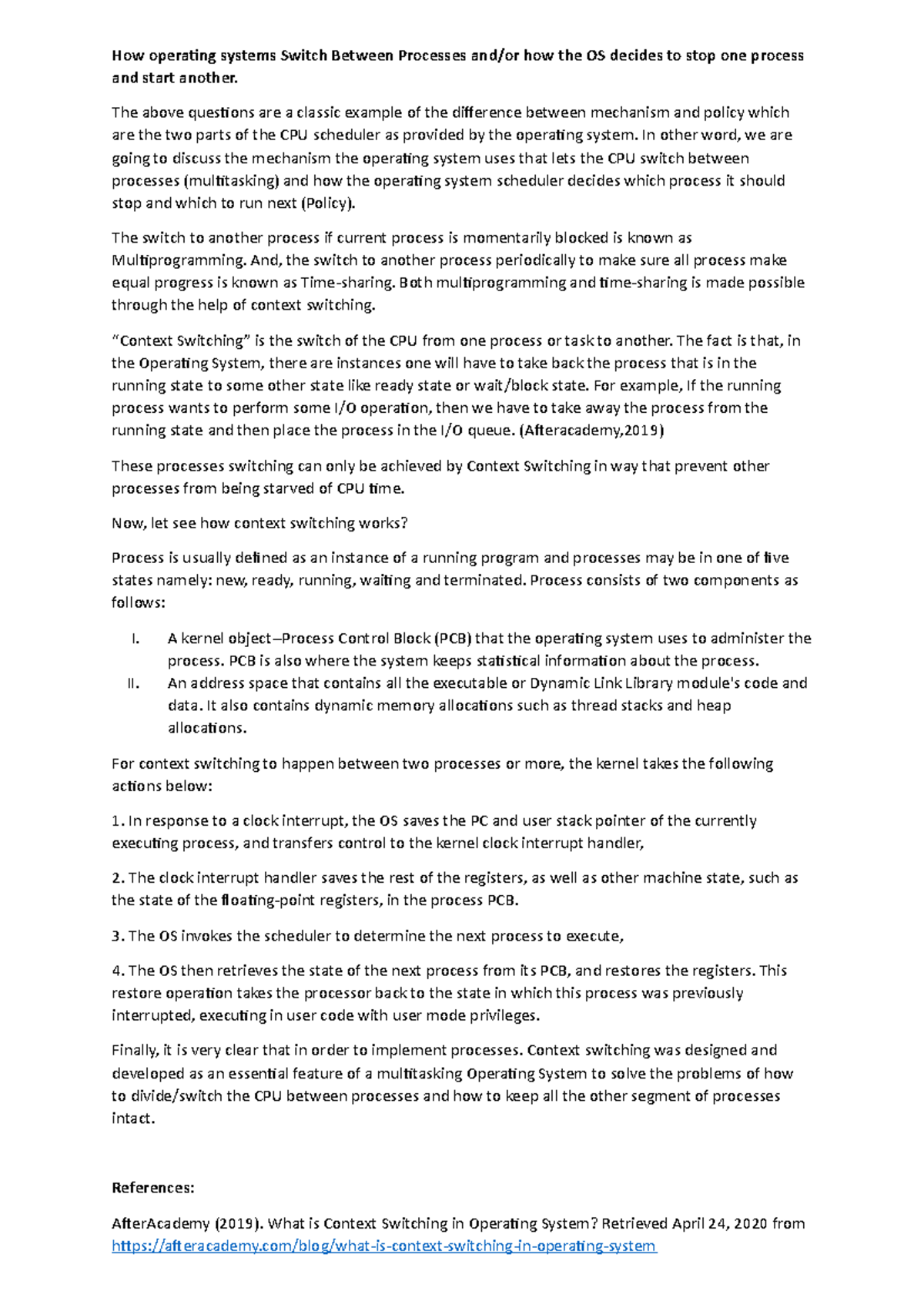 Cs 2301 Discussion Assignment Unit 3 How Operating Systems Switch Between Processes And Or How