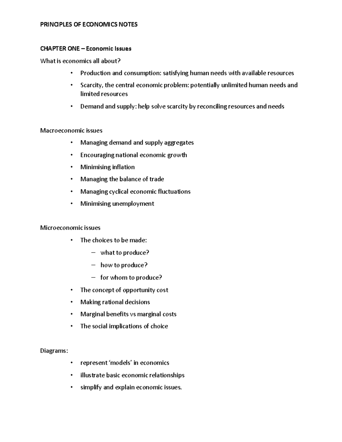 Economics Notes - PRINCIPLES OF ECONOMICS NOTES CHAPTER ONE – Economic ...