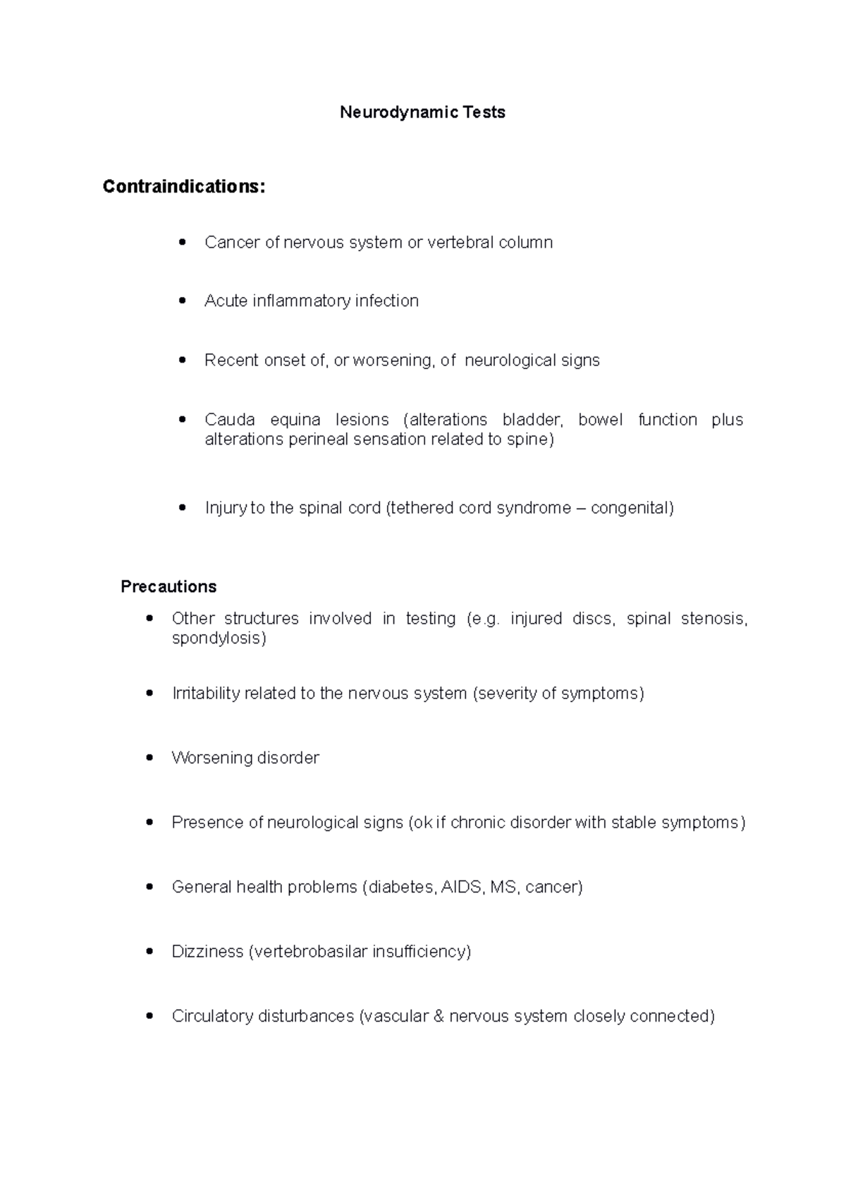 Neurodynamic test descriptions - Neurodynamic Tests Contraindications ...