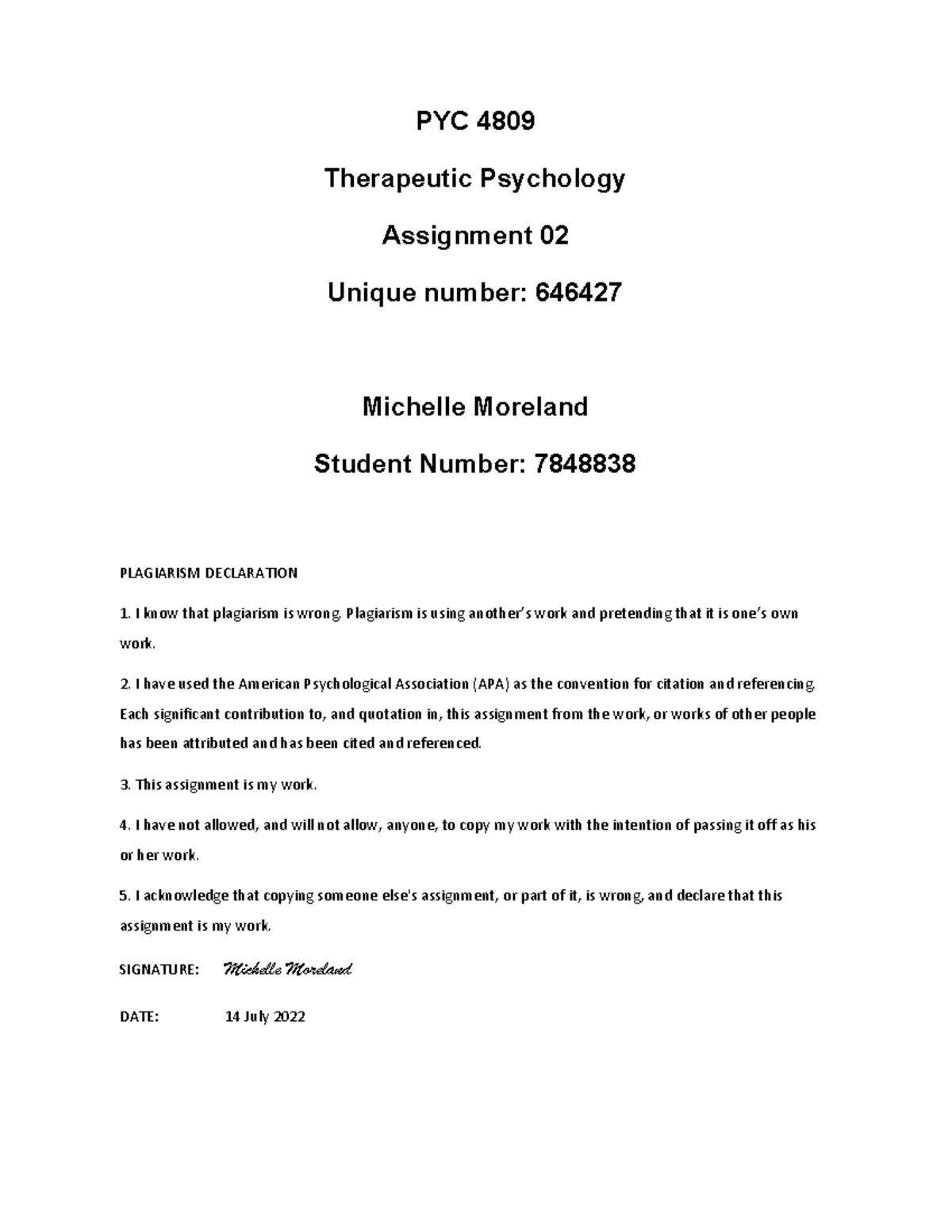 Assignment 2 Frankl. V - PYC 4809 Therapeutic Psychology Assignment 02 Unique number: 646427 ...