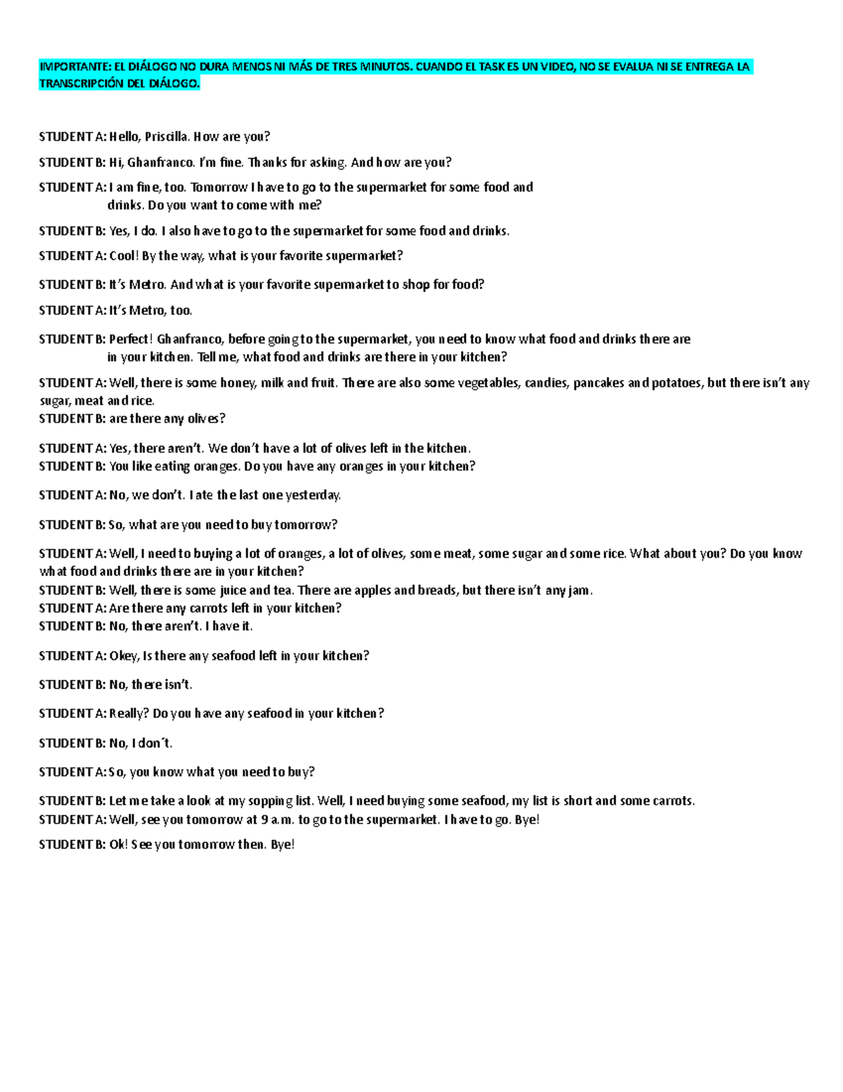 Ingles - ñmnnm - IMPORTANTE: EL DIÁLOGO NO DURA MENOS NI MÁS DE TRES ...