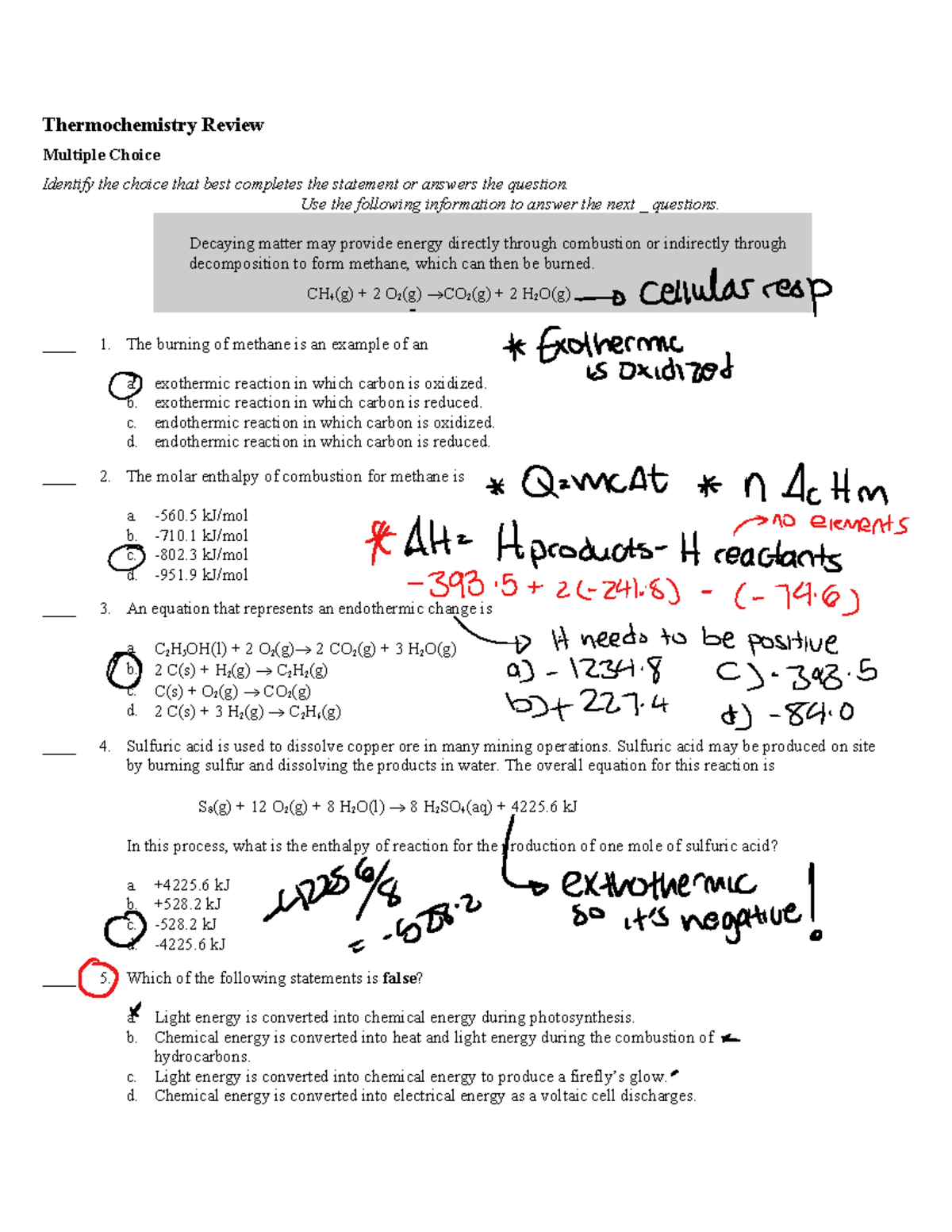 Thermochemistry Diploma Questions 2 - Thermochemistry Review Multiple ...