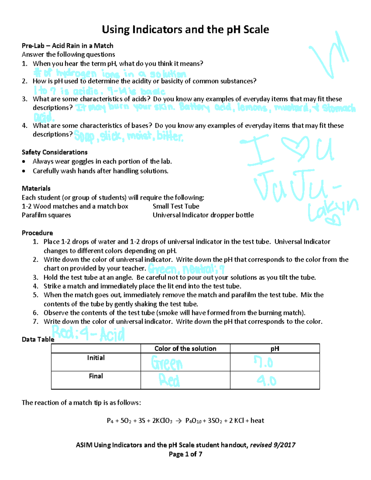 Using Indicators and the p H Scale - Student (PDF) - ASIM Using ...