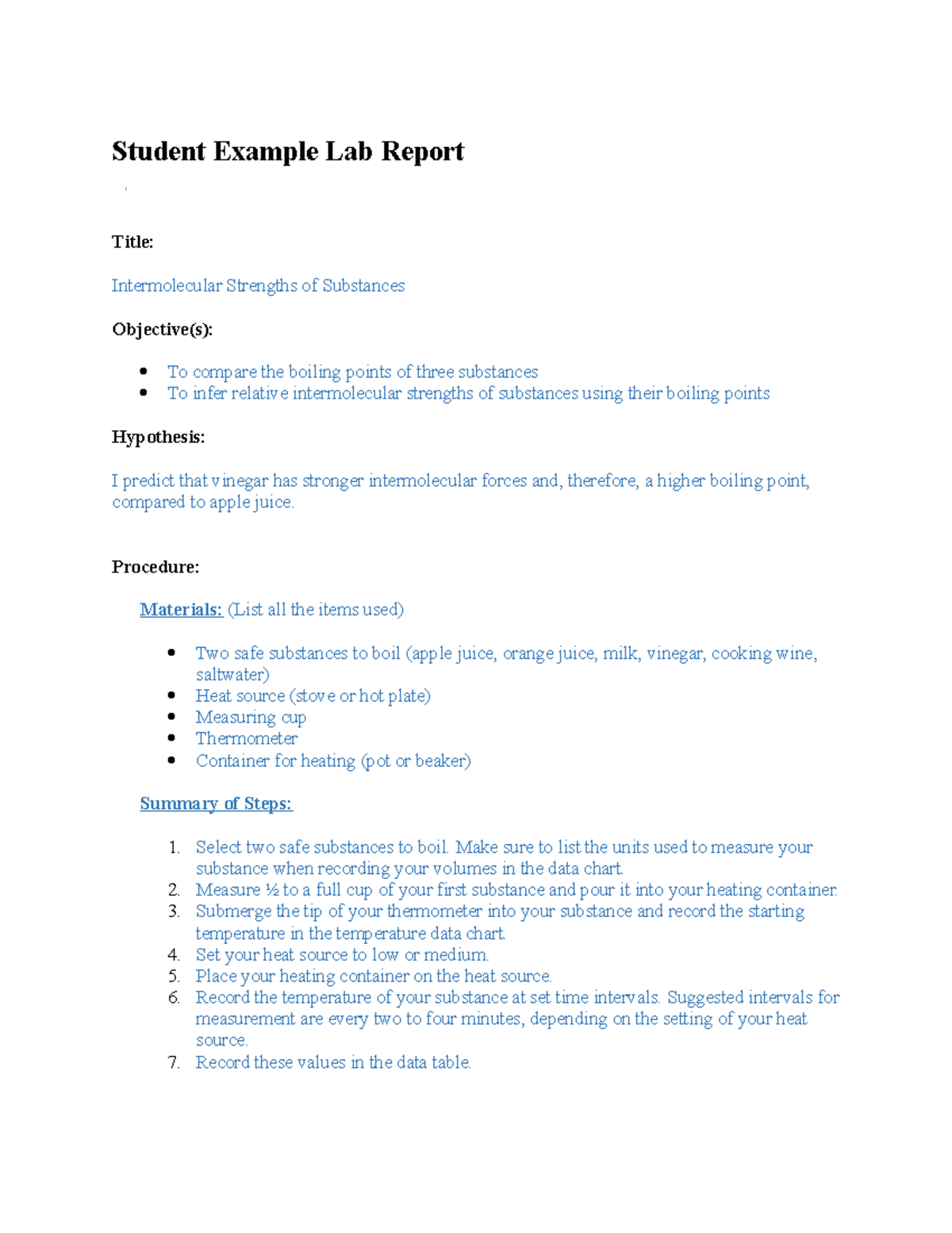 Student example lab report - Student Example Lab Report Title ...
