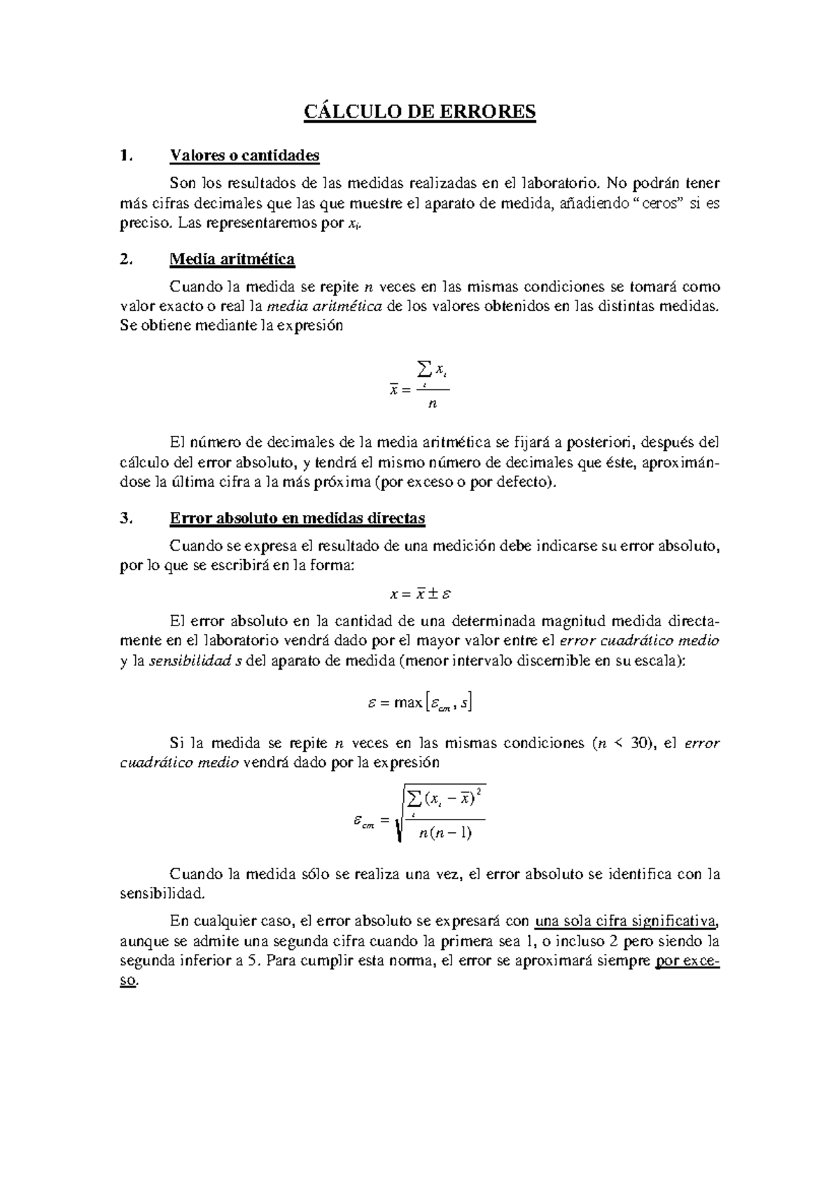 Calculo de errores - CÁLCULO DE ERRORES Valores o cantidades Son los ...