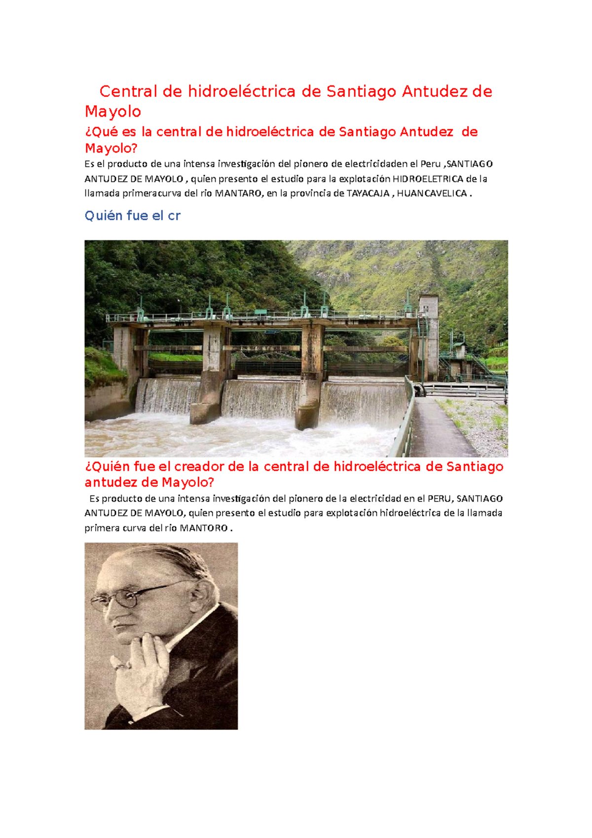 Central de hidroeléctrica de Santiago Antudez de Mayolo - Central de ...