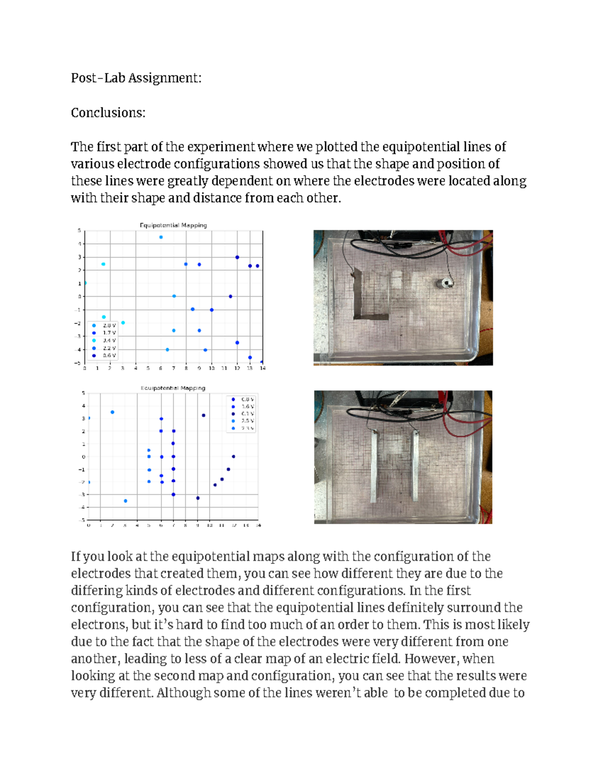 Post-Lab 1 - post-lab - Post-Lab Assignment: Conclusions: The first part of the experiment where ...