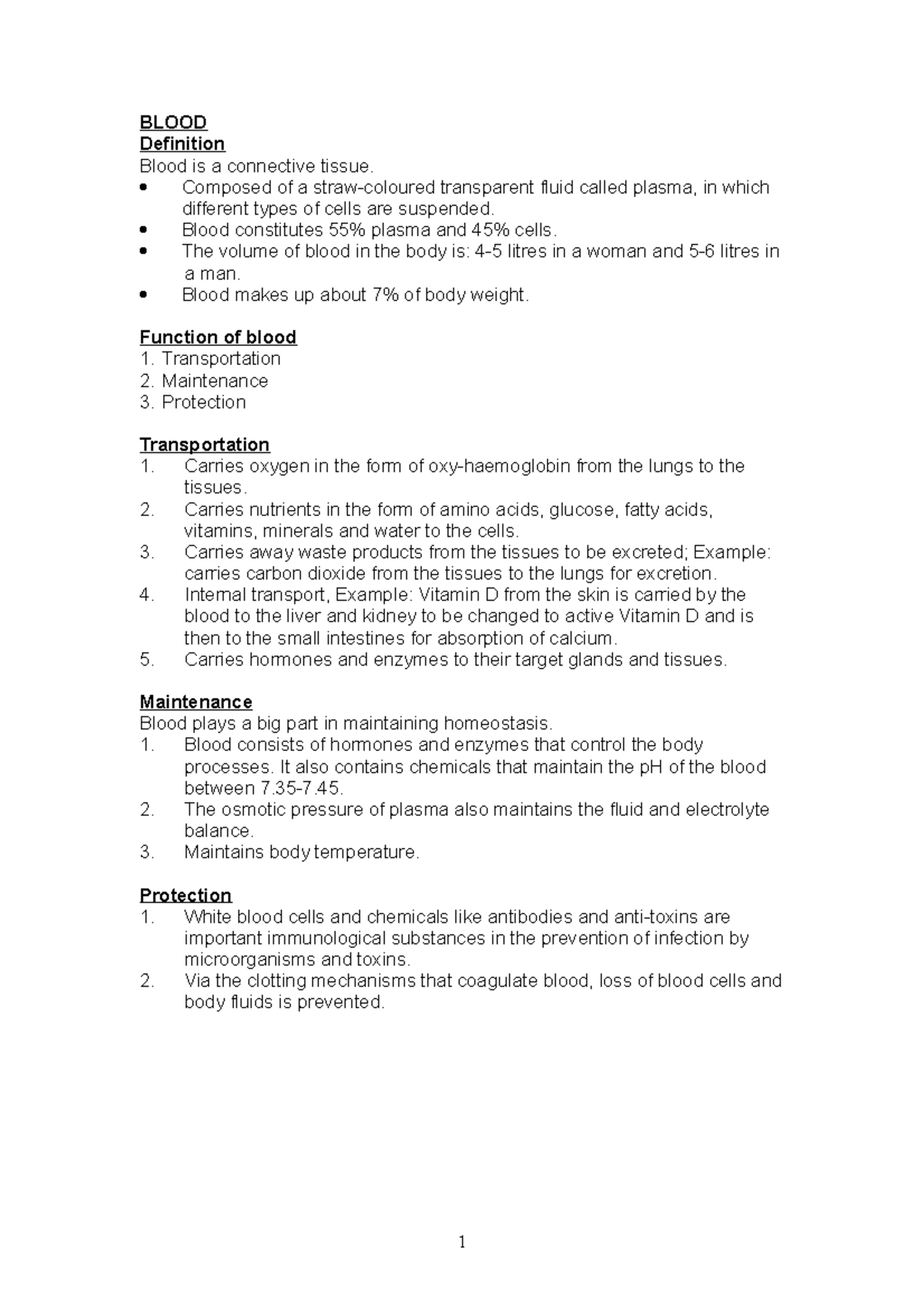 Blood Notes anatomy - BLOOD Definition Blood is a connective tissue ...