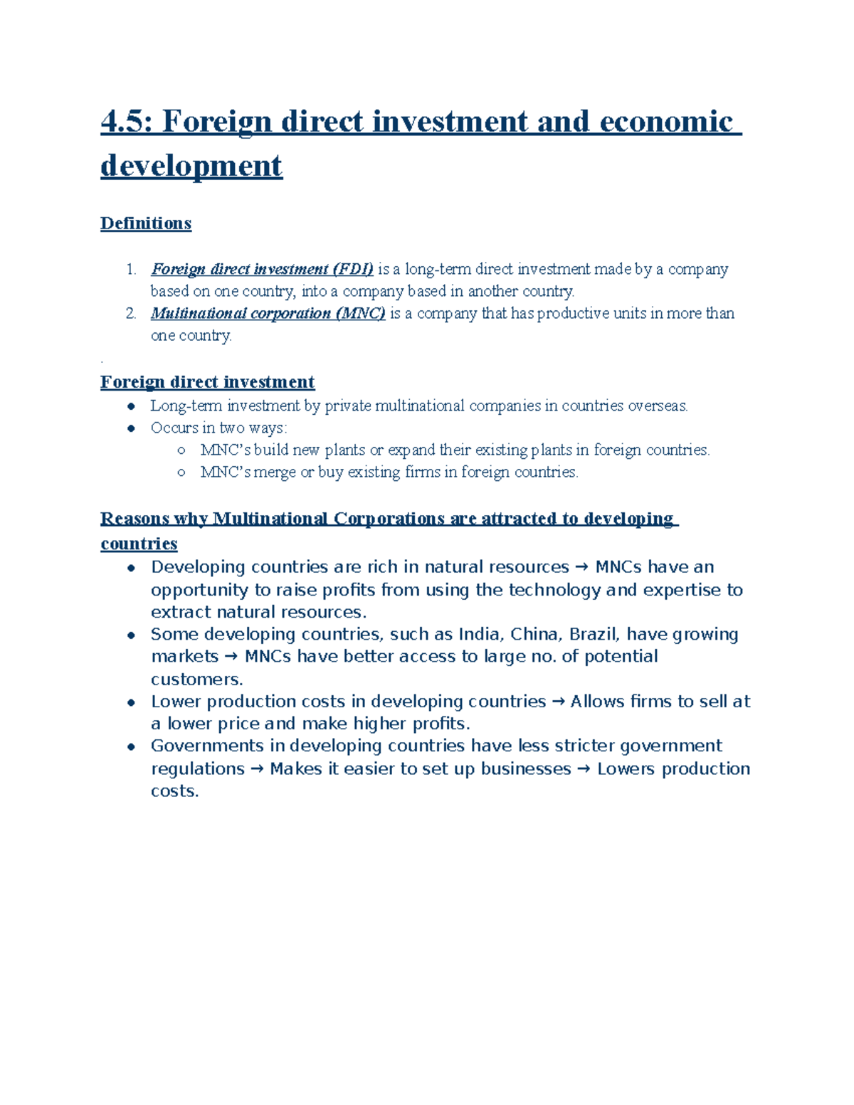 4.5 Foreign direct investment and economic development - 4: Foreign ...