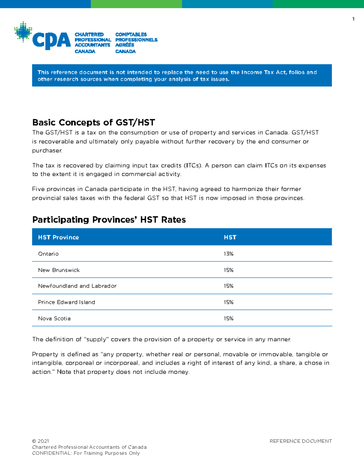 Reference Document - Intro to GST HST PST QST - © 2021 Chartered ...