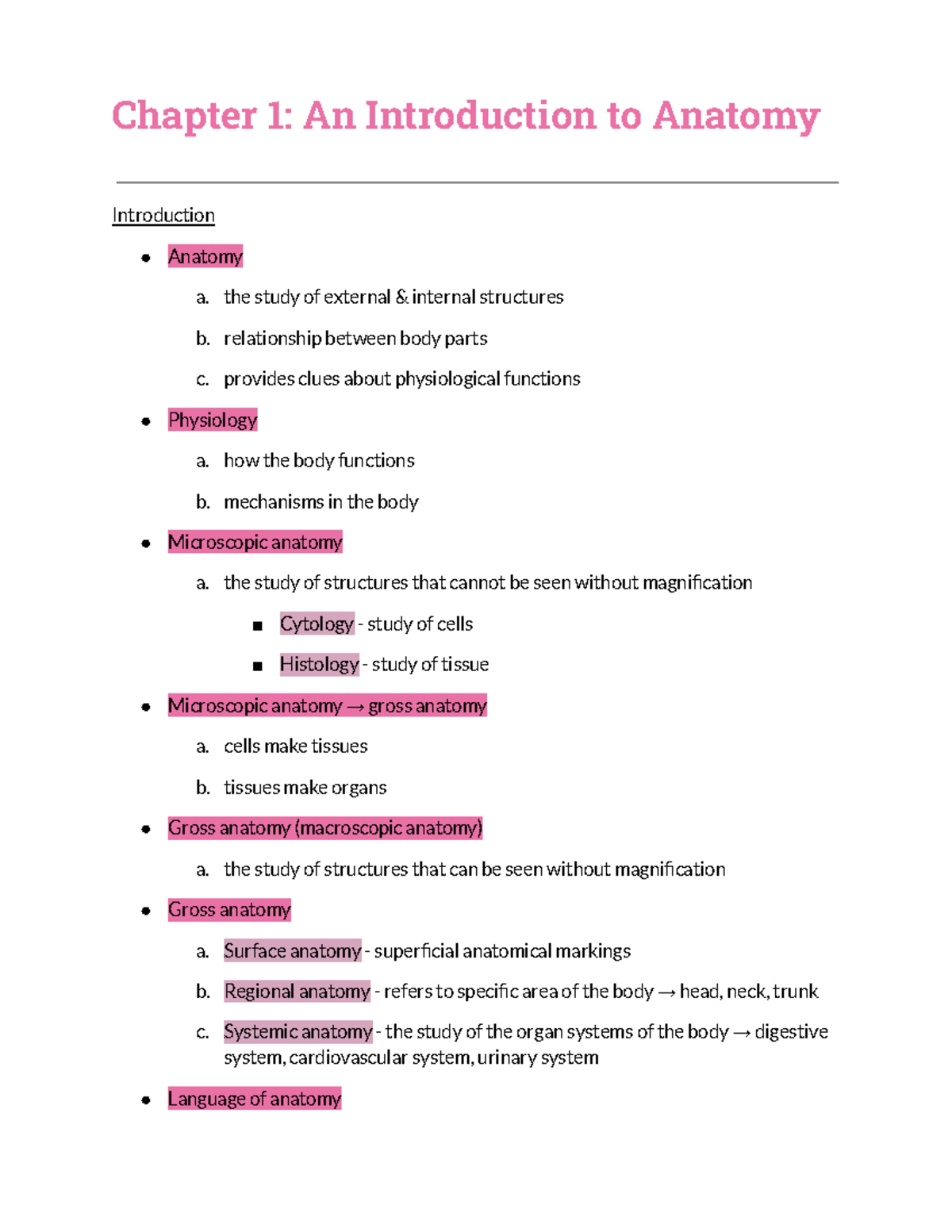 Chapter 1 An Intorduction to Anatomy - Chapter 1: An Introduction to ...