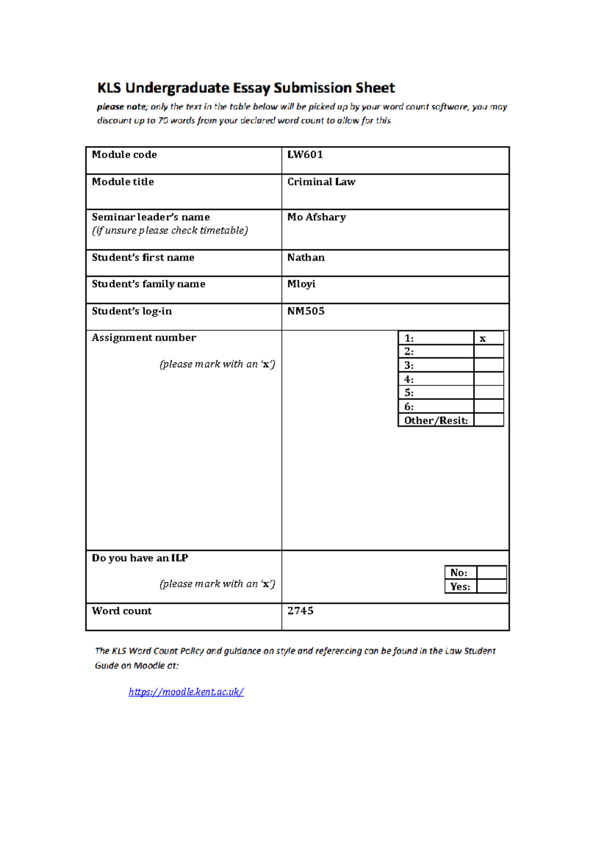 Criminal Law Advice Note - Module code LW Module title Criminal Law ...