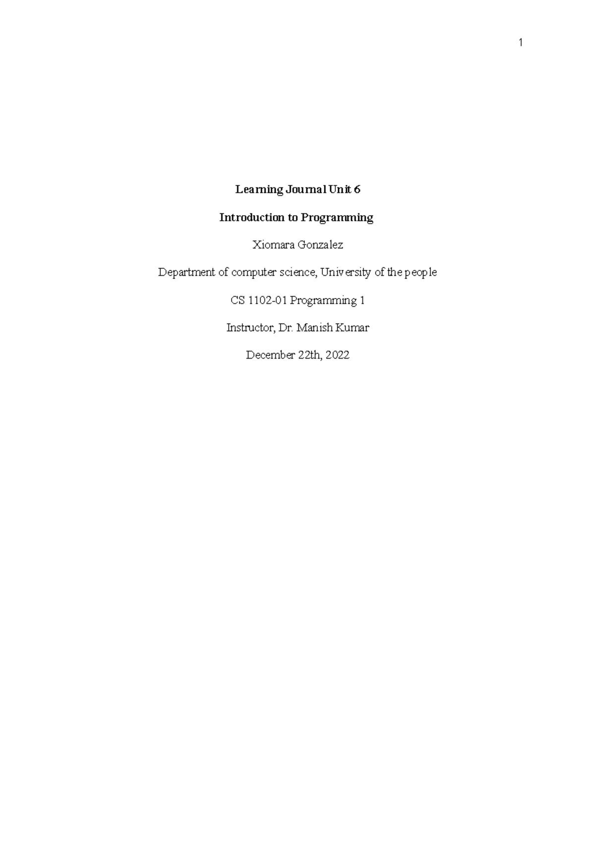 Learning Journal Unit 6: Introduction to Programming - Studocu