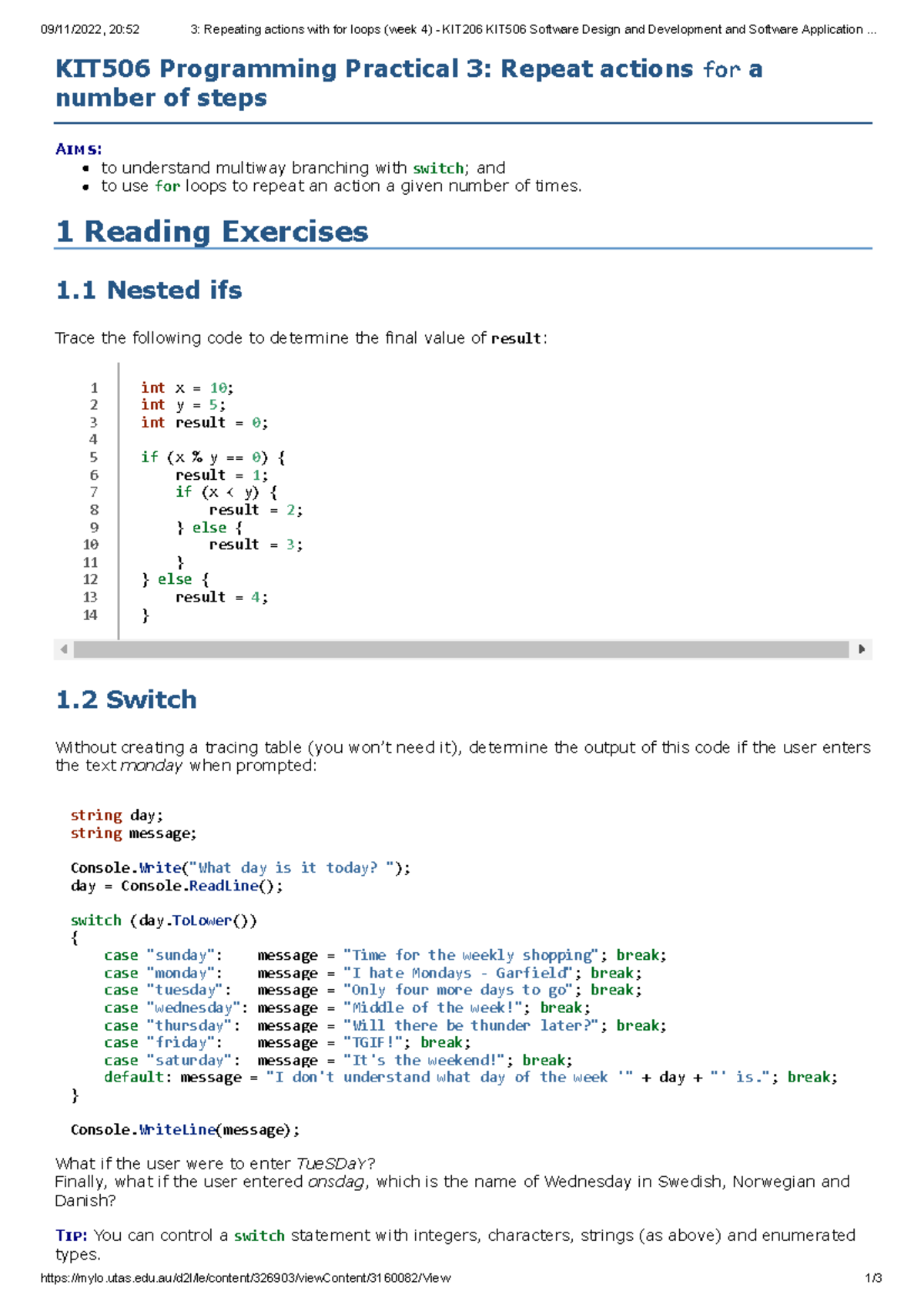3 Repeating Actions With For Loops Week 4 Kit206 Kit506 Software Design And Development And