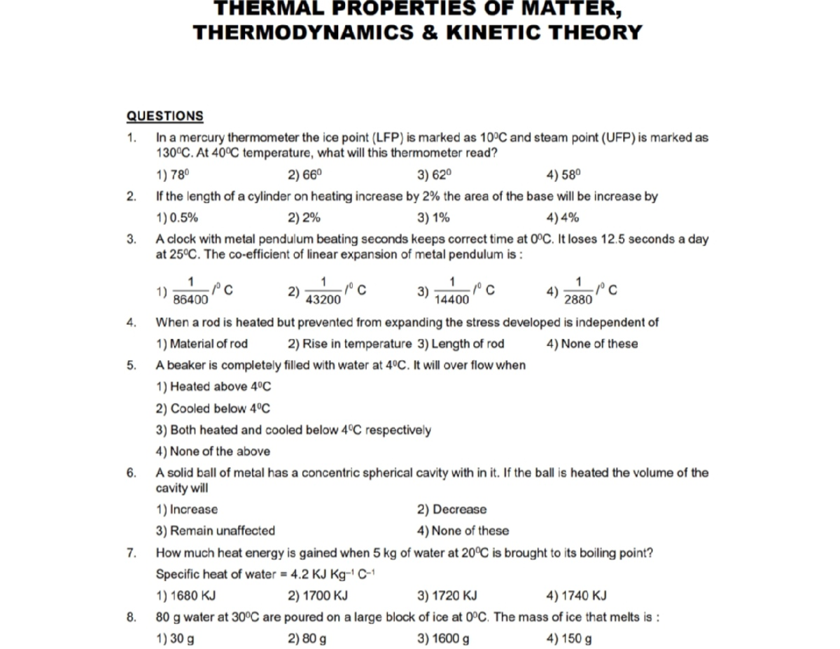 Questions on thermometry - Plus one physics - Studocu