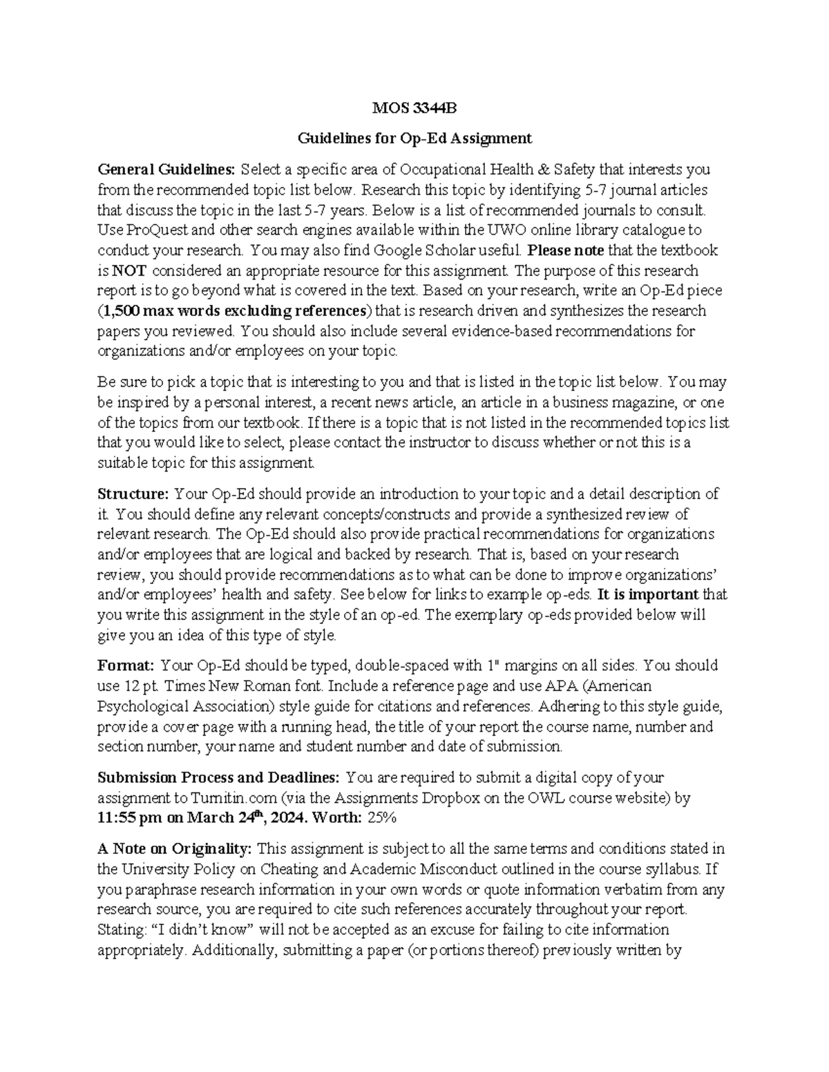 Op-ed - Instructions - op ed assignment - MOS 3344B Guidelines for Op ...