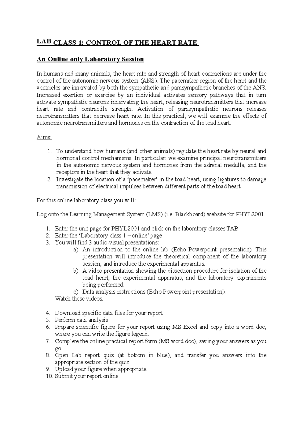 LAB Class 1 - Control OF THE Heart RATE - LAB CLASS 1: CONTROL OF THE ...
