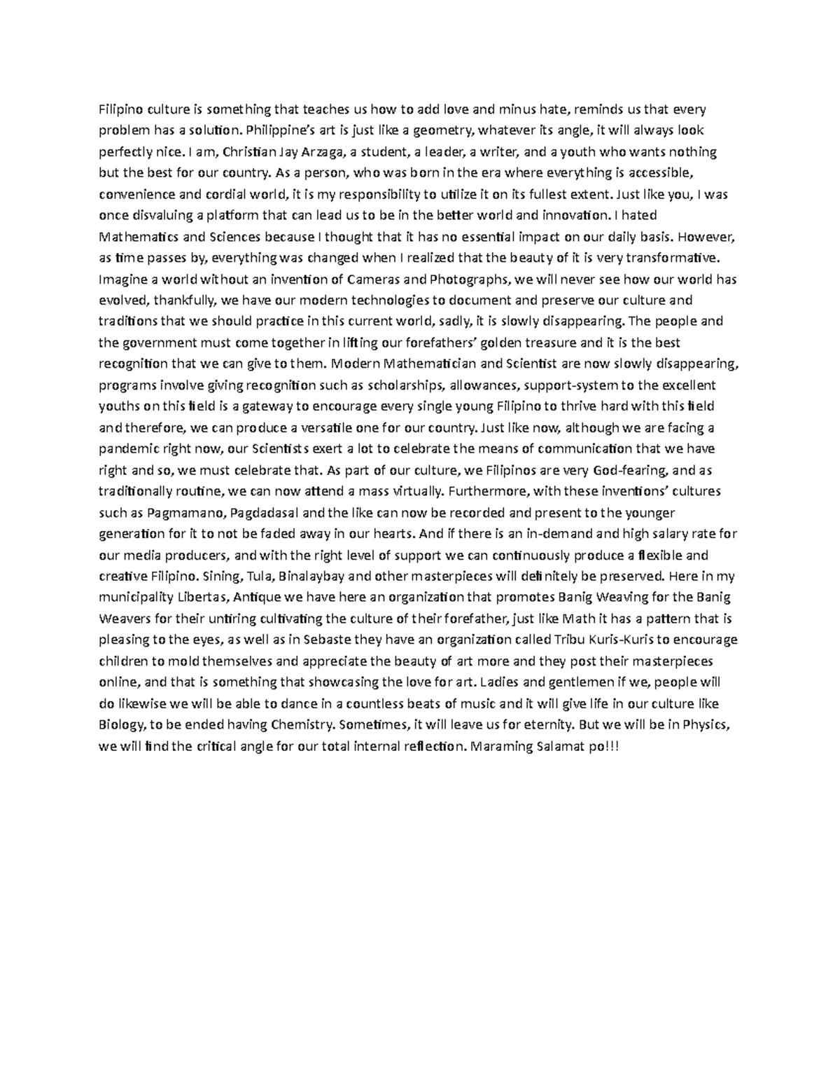 PT Script - Hope this helps. - Filipino culture is something that ...