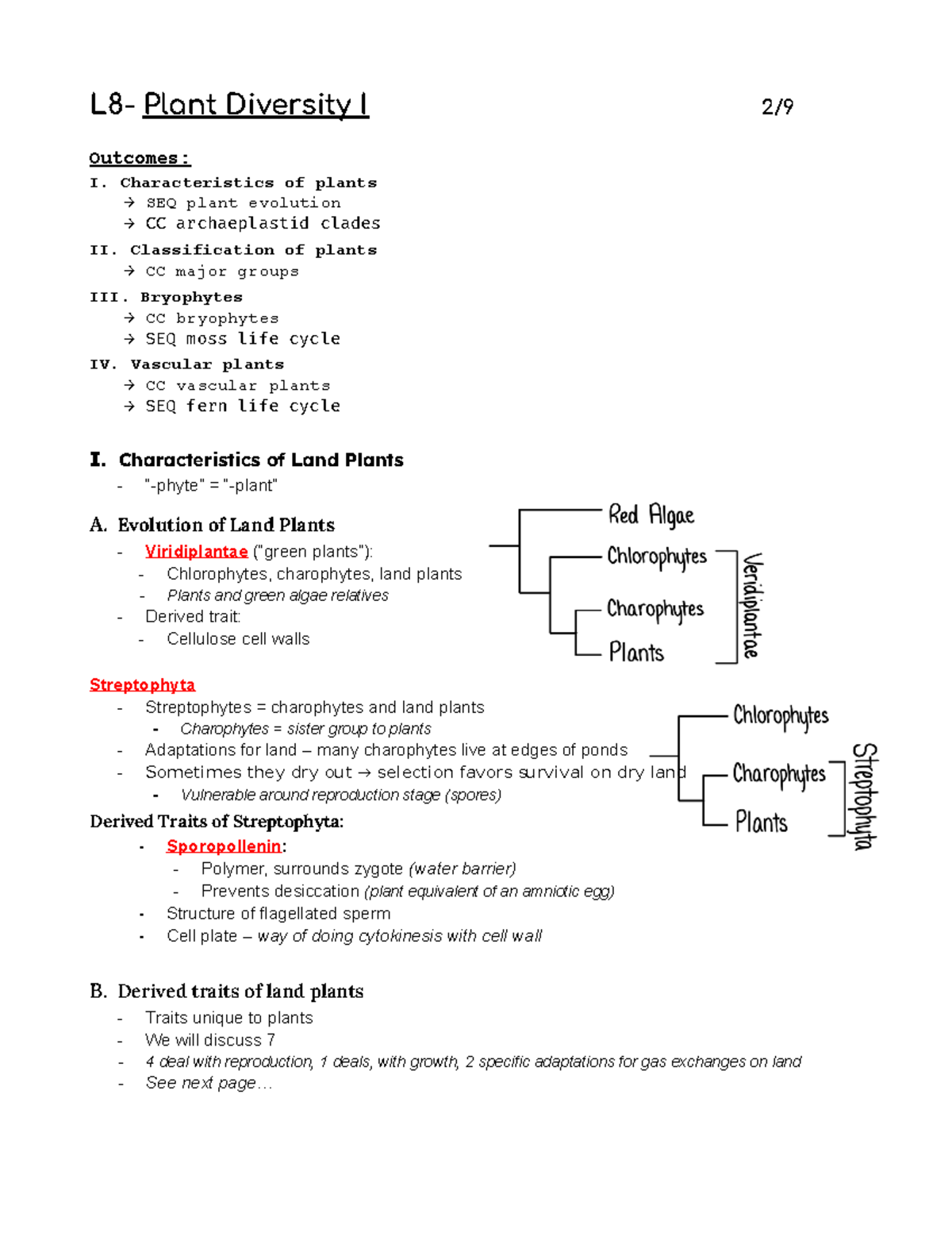 Lecture 8- Plant Diversity I - L8- Plant Diversity I 2/ Outcomes: I ...
