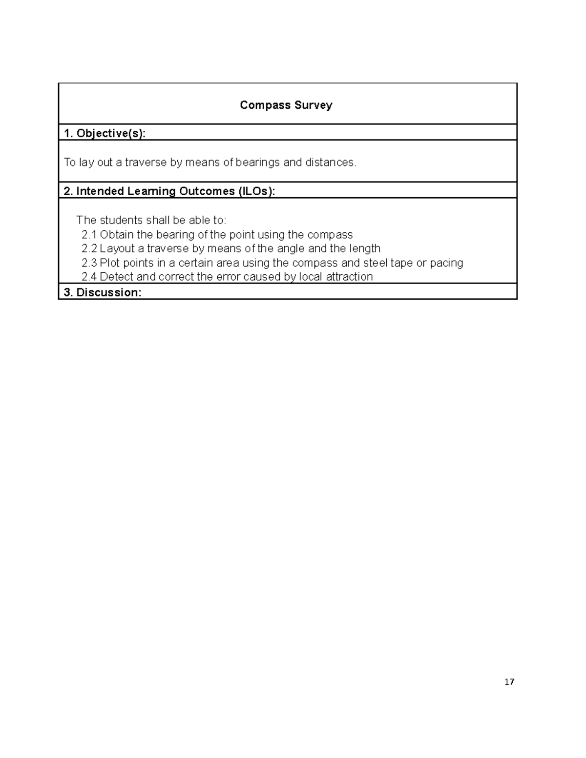 Compass Survey - Compass Survey Objective(s): To lay out a traverse by ...