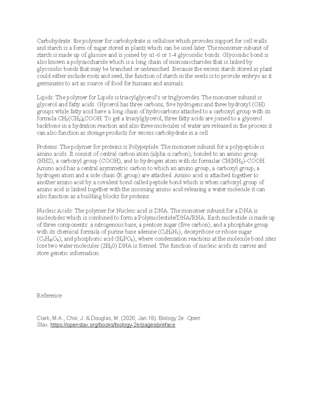 INTRODUCTION TO BIOLOGY UNIT 2 Journal Assignment - Carbohydrate: the ...
