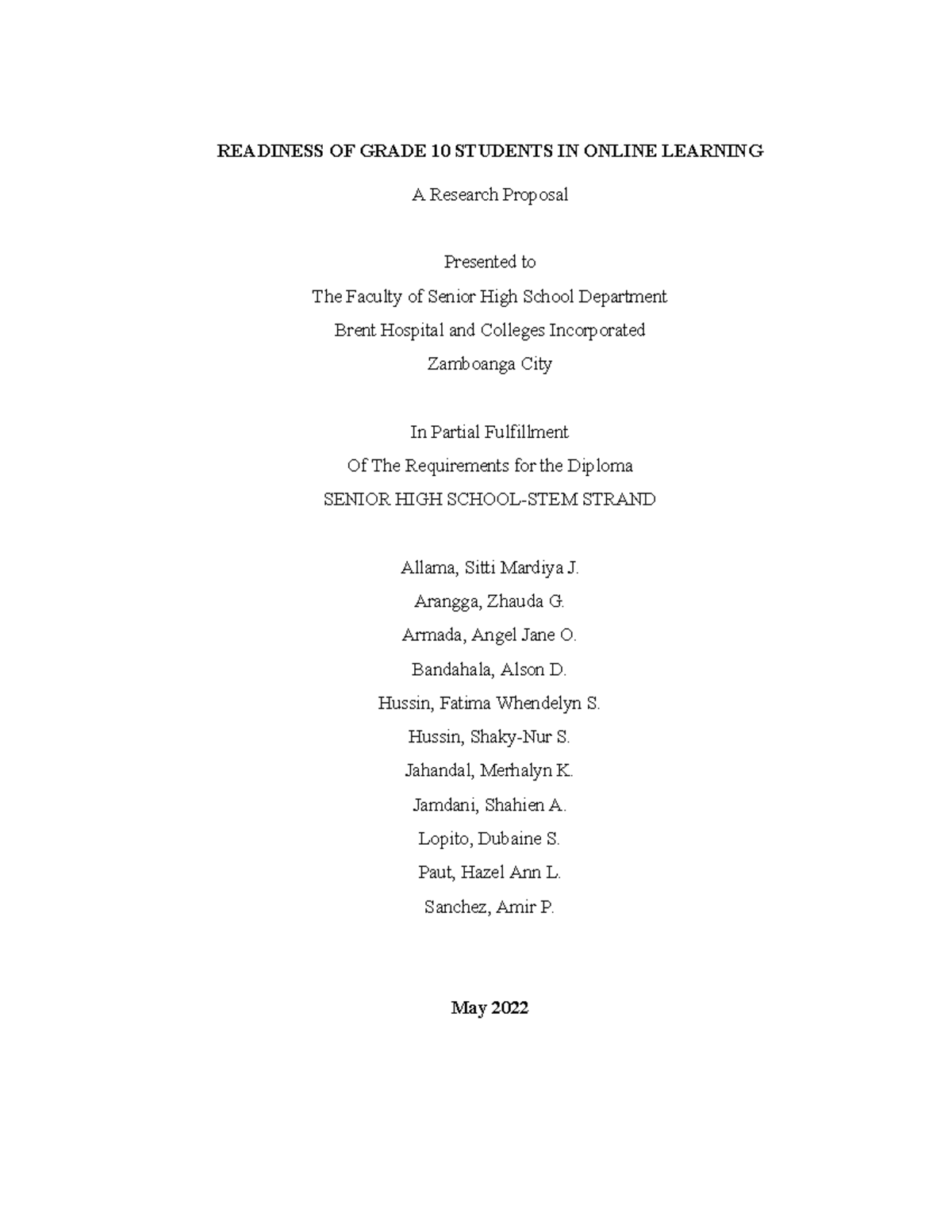 RESEARCH project - i READINESS OF GRADE 10 STUDENTS IN ONLINE LEARNING ...