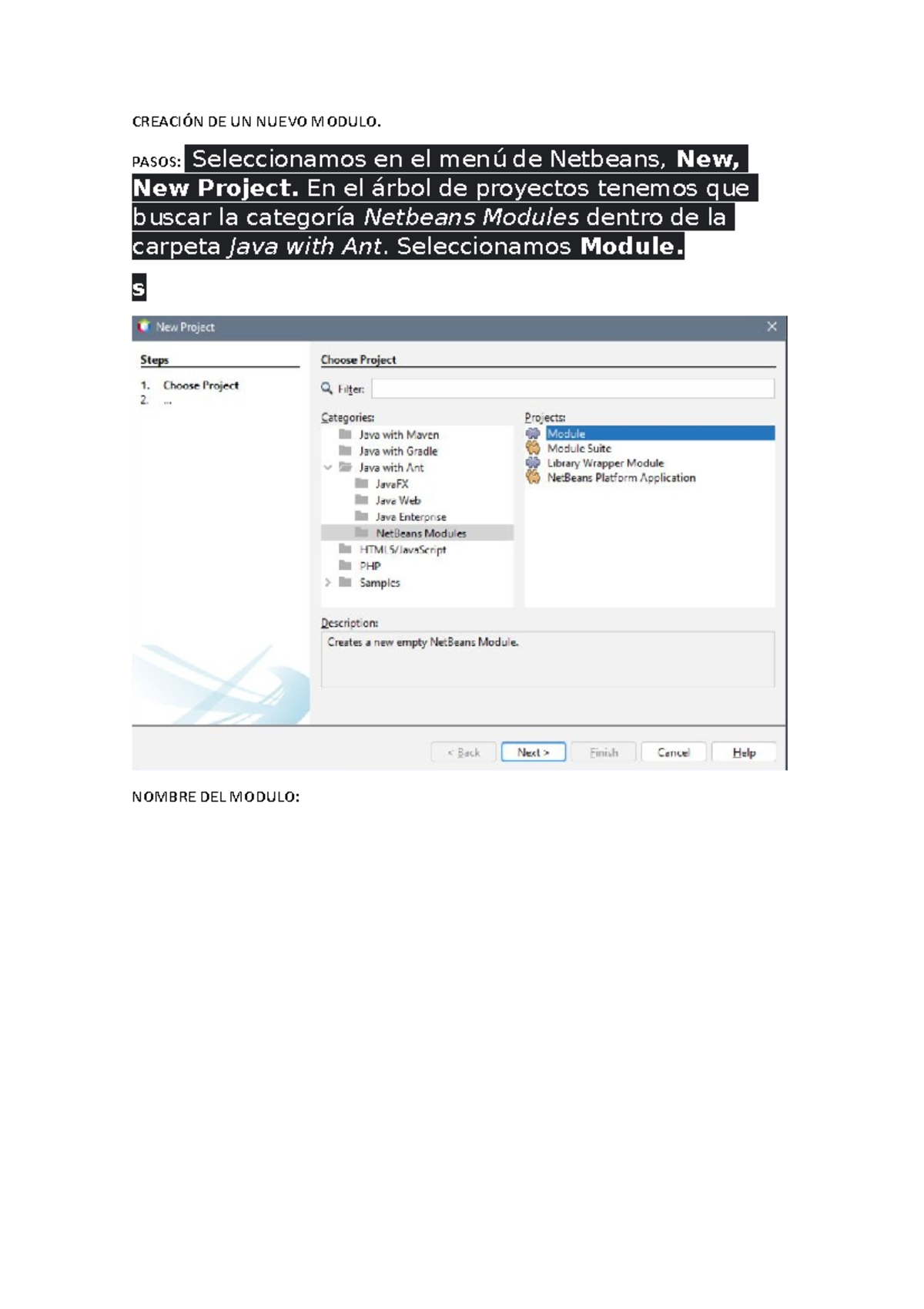 Creación DE UN Nuevo Modulo - CREACIÓN DE UN NUEVO MODULO. PASOS ...