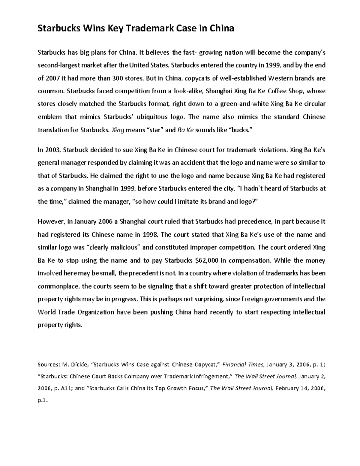 Chapter 2. Starbucks Wins Key Trademark Case in China - Starbucks Wins ...
