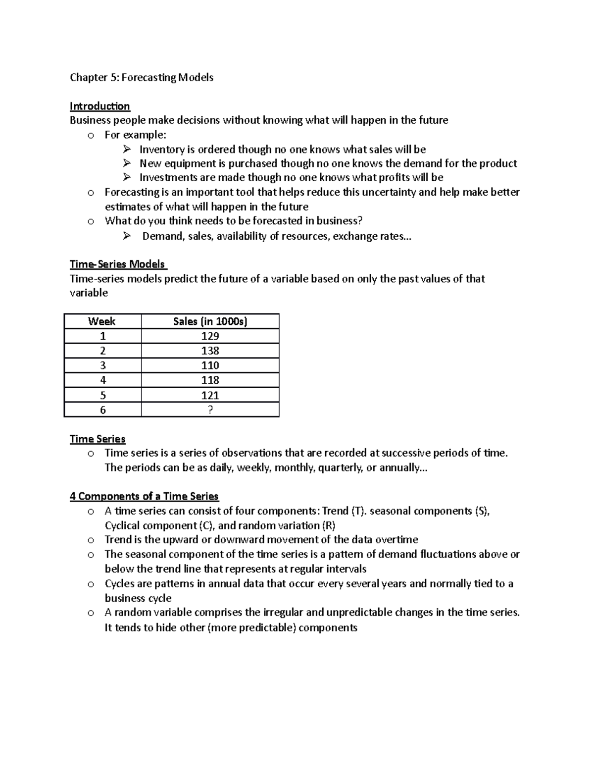 Chapter 5 - Thomas Foard - Chapter 5: Forecasting Models Introduction ...
