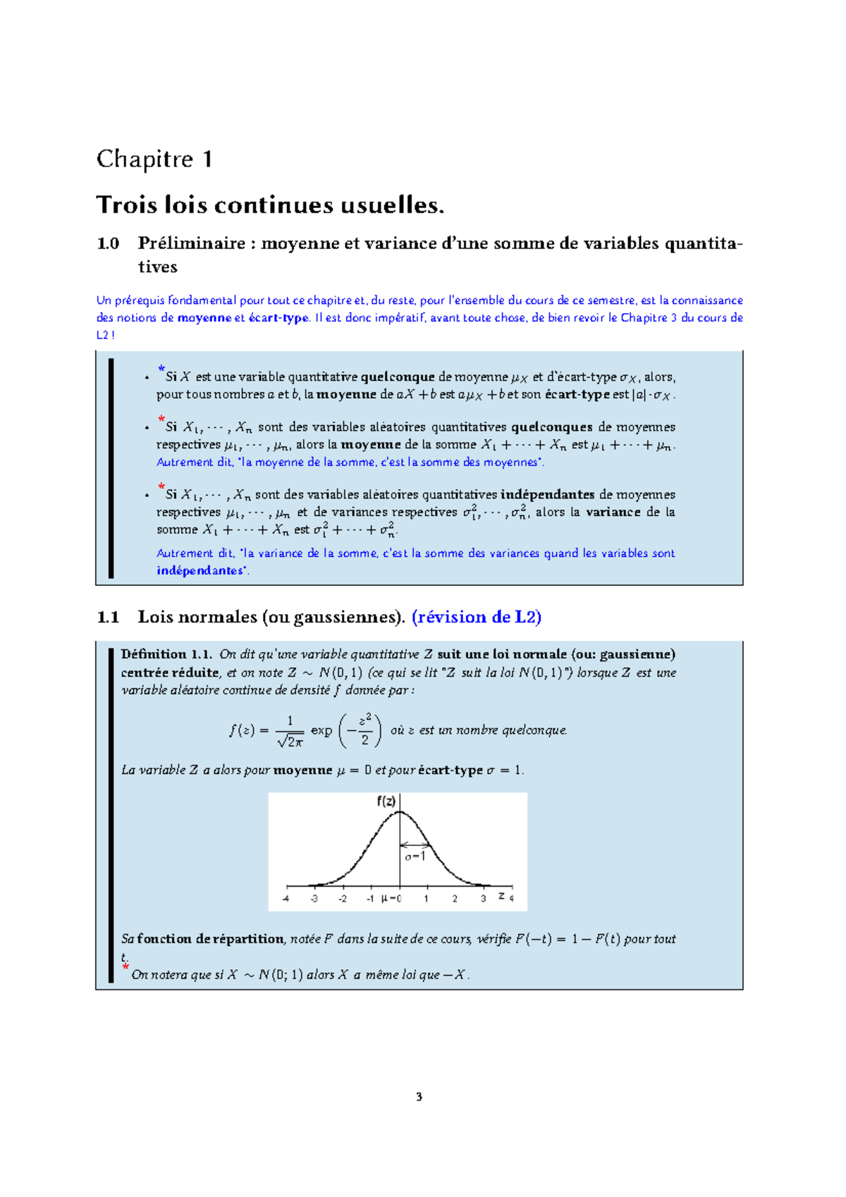 Cours Stats L3 ch1 - Exercices chapitre - Chapitre 1 Trois lois ...