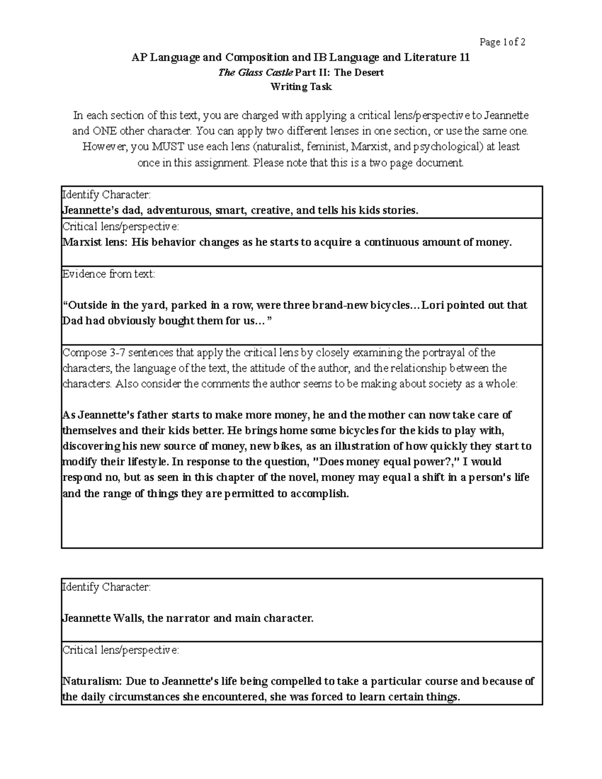 Copy of Writing Task Part II The Desert - Page 1of 2 AP Language and ...
