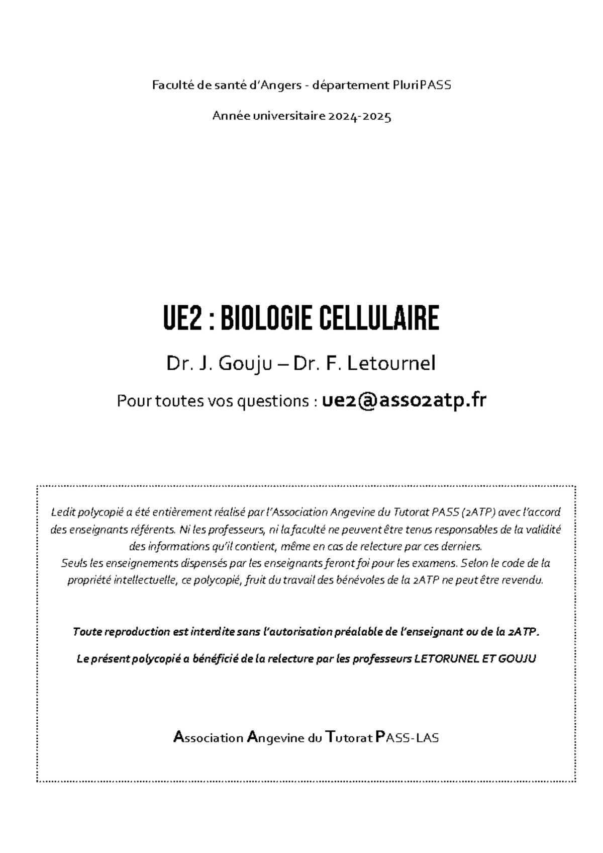 UE2-Biologie-cellulaire - Faculté de santé d’Angers - département ...