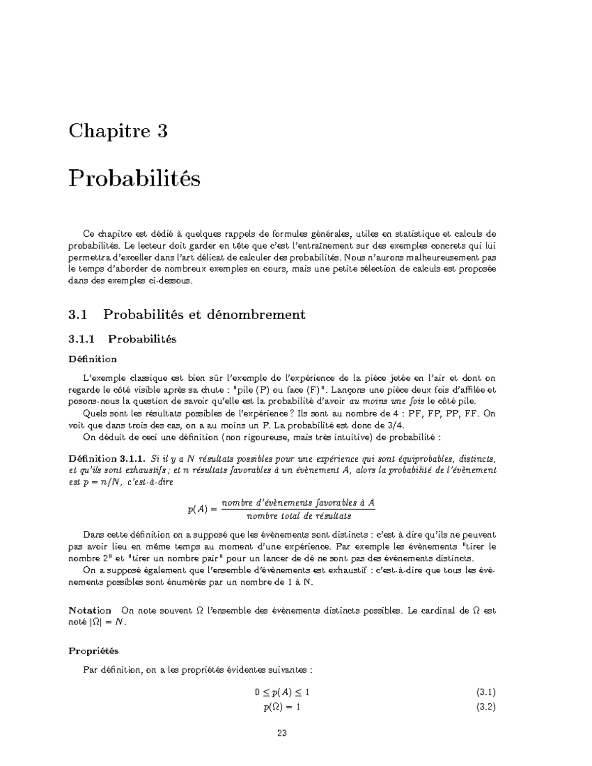 Probabilités - Notes de cours 2 - Chapitre 3 Probabilités Ce chapitre ...